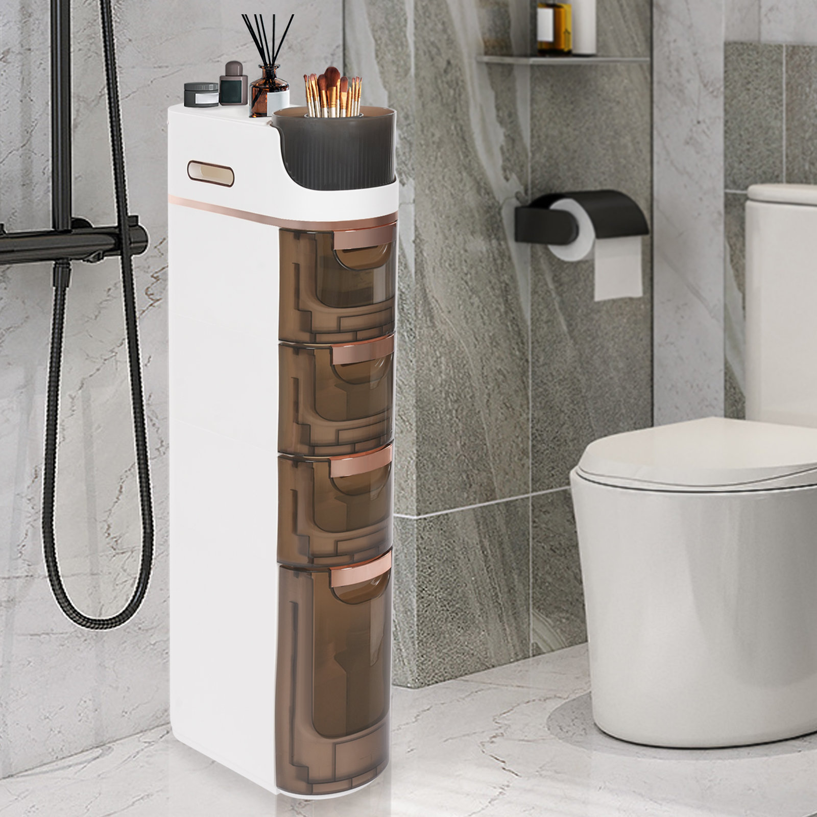 Rebrilliant 4-Drawer Narrow Slim Storage Cart Bathroom Storage Mobile ...