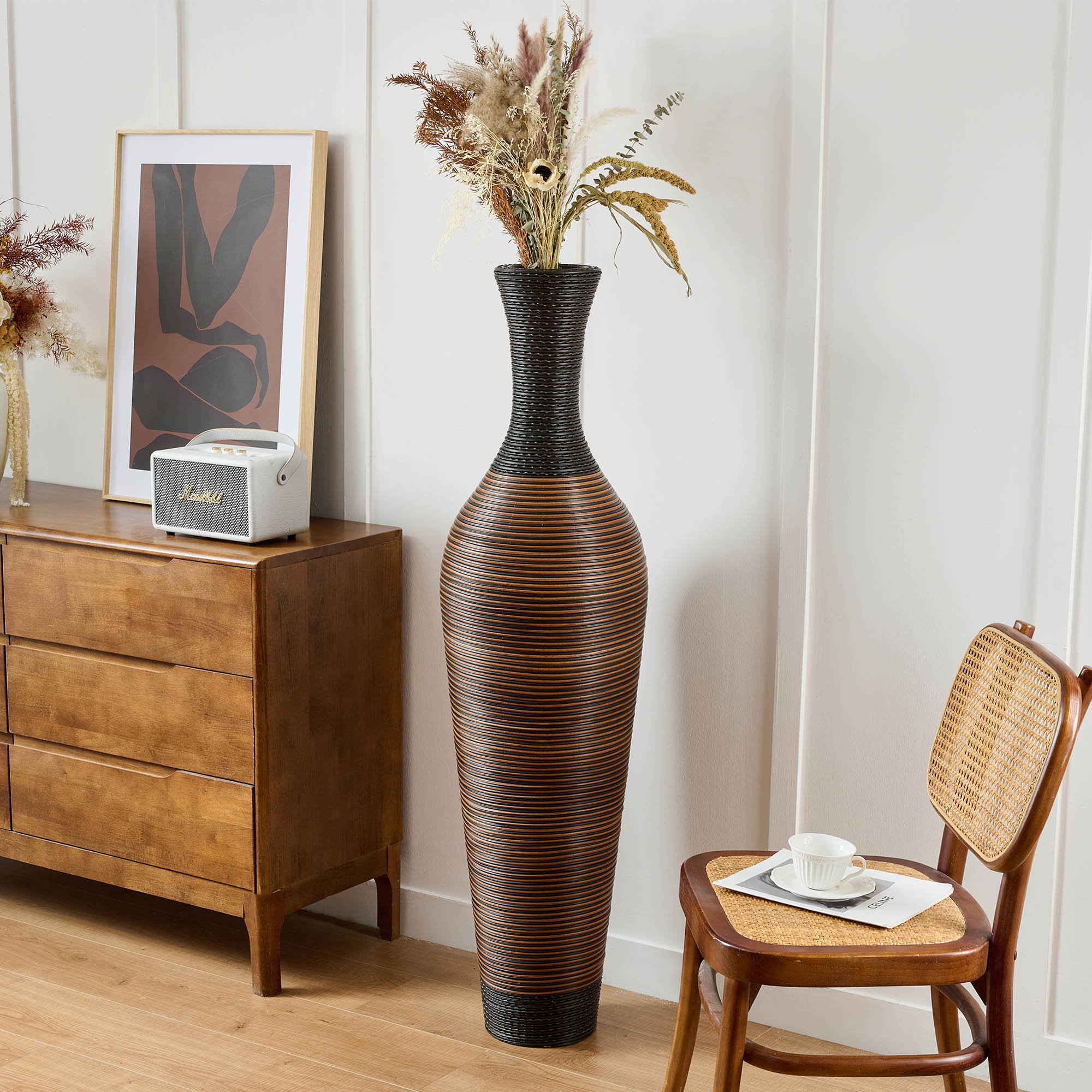 Dakota Fields Aaban 51" Pvc Rattan Tall Floor Vase, Handwoven Two-Earth ...