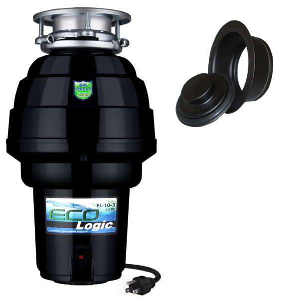 Eco Logic 1.25 HP Corded Garbage Disposal with Black Flange and Stopper ...