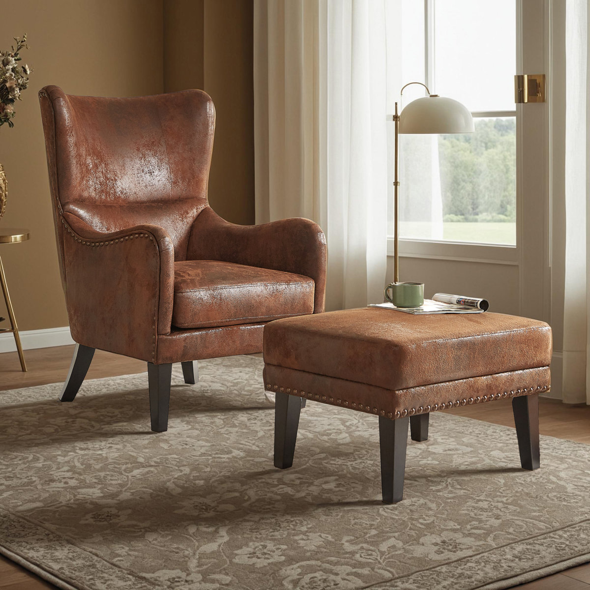 Trent Austin Design® Adetola Upholstered Wingback Chair With Ottoman ...