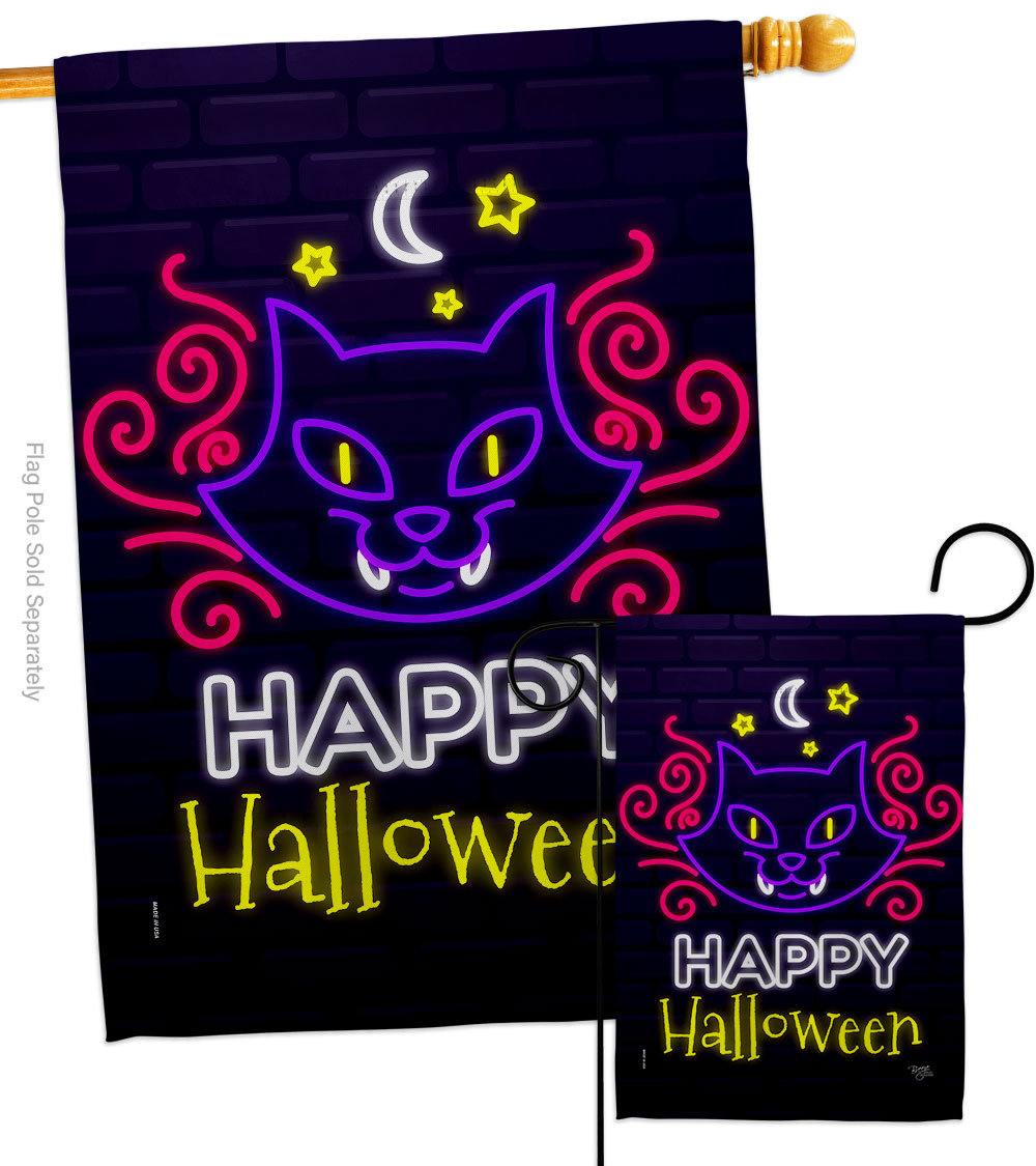 Breeze Decor Neon Halloween Cat Flags Set Fall 28 X40 Inches Double ...