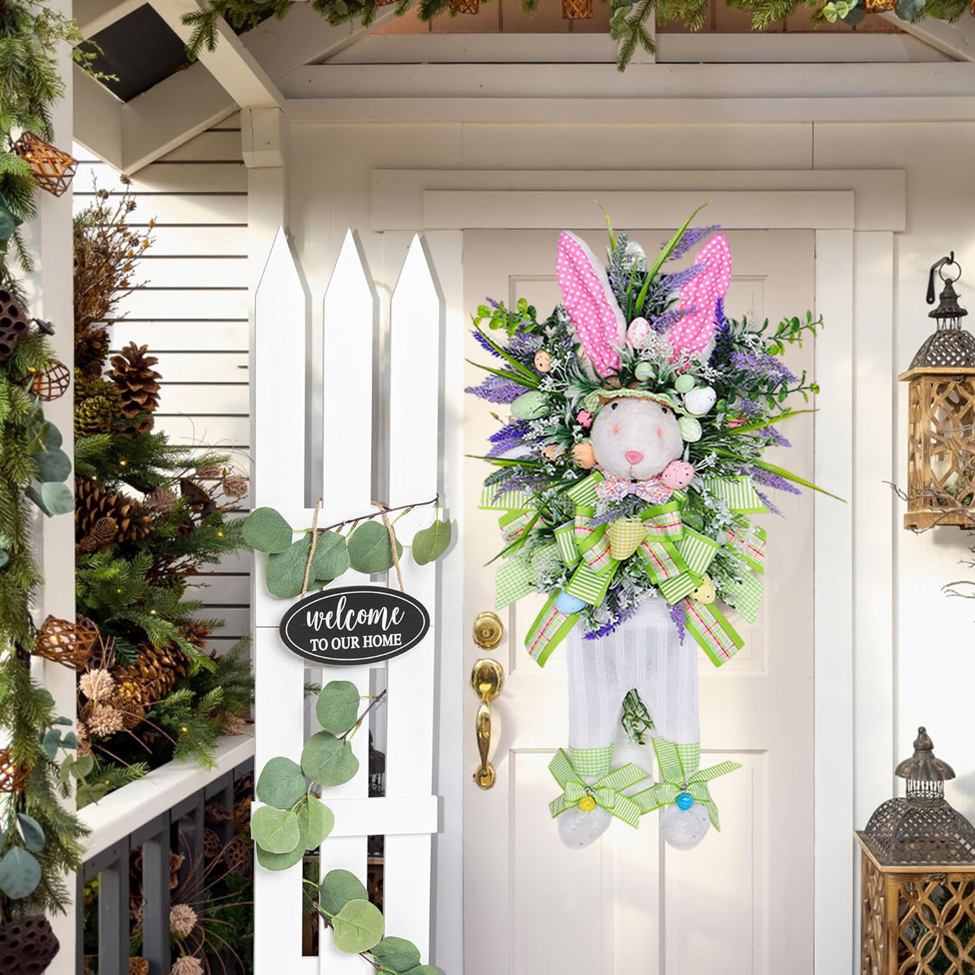 The Holiday Aisle® Easter Rabbit Wreath Decor for Front Door Easter ...