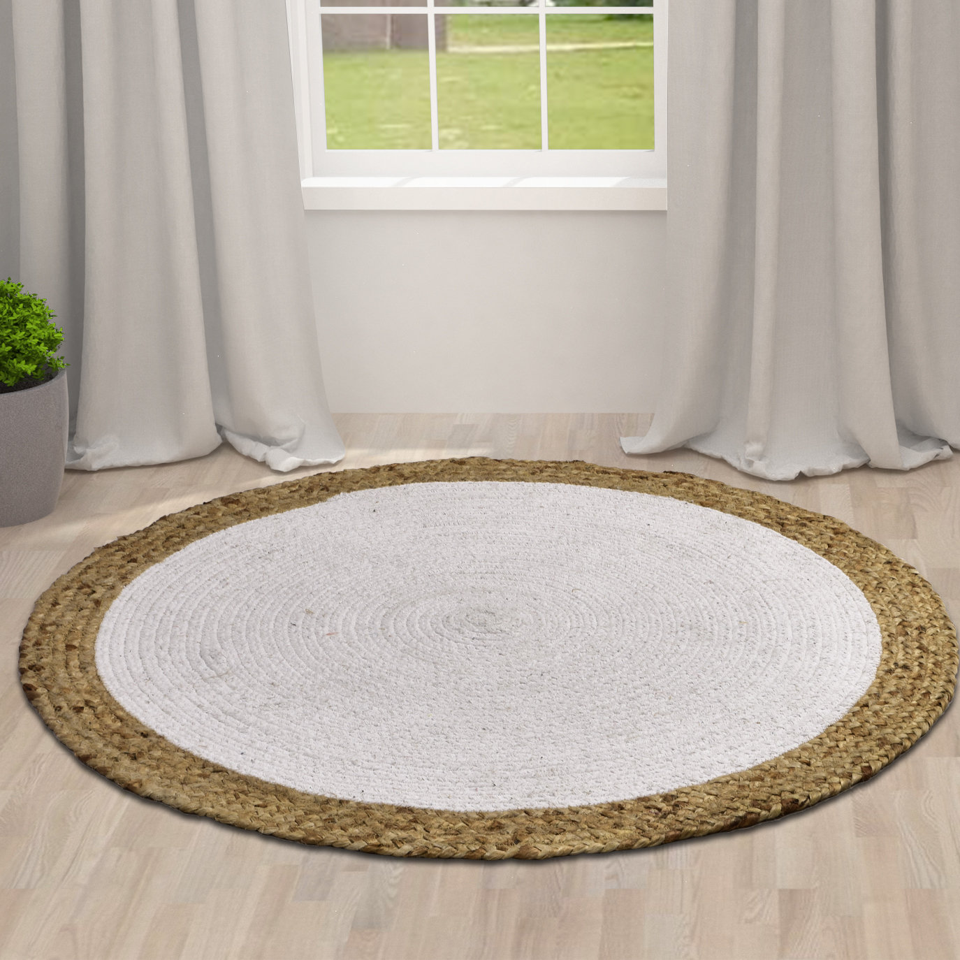 Bay Isle Home™ Espey Hand Braided Jute/Cotton Rug Natural/ White Round ...