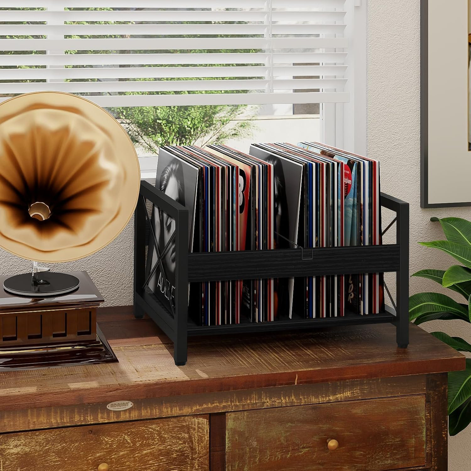 Ophelia & Co. Wooden Vinyl Record Holder, Multi-Functional Storage ...