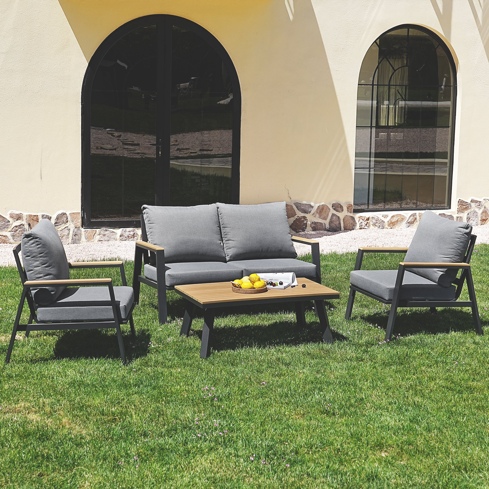 Ebern Designs Florentien Outdoor Furniture Set, 4 PCS Aluminum Patio ...