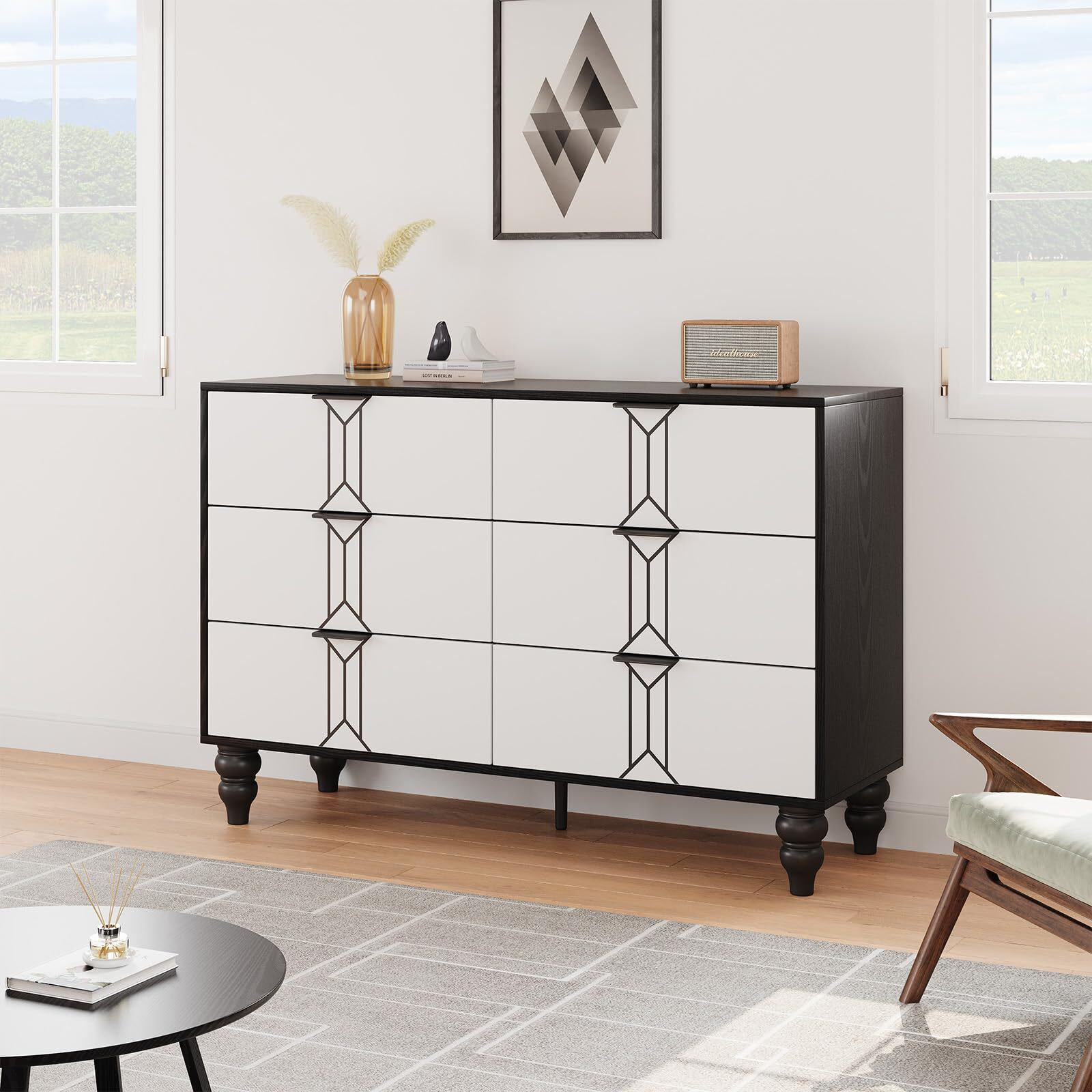 babevy Modern Wooden 6 Drawer Dresser With Vintage Pattern Design | Wayfair
