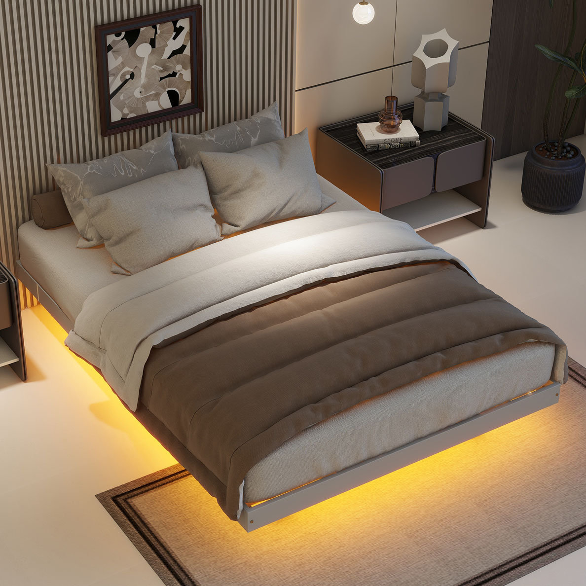 Wrought Studio™ Floating Bed with LED Lights | Wayfair