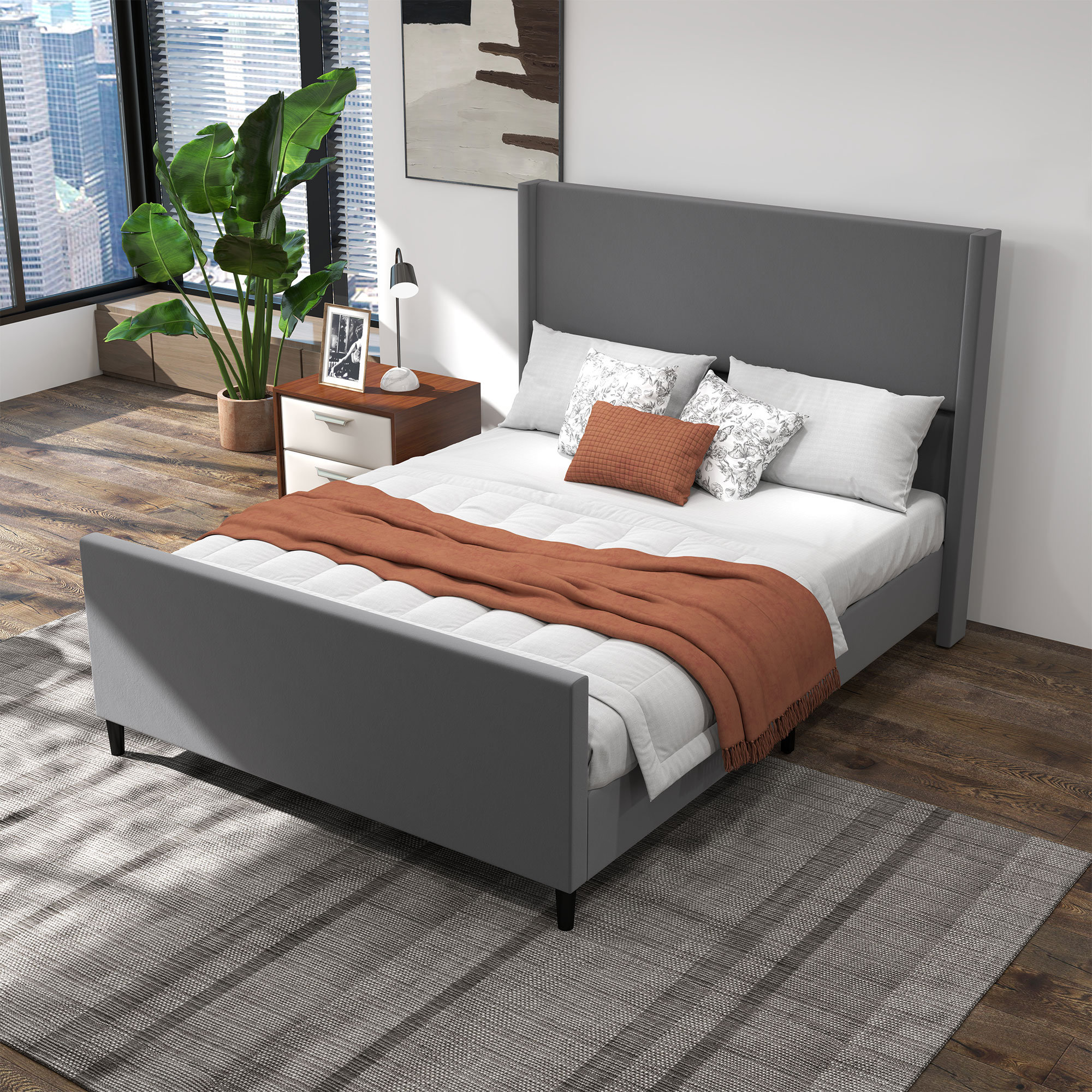 Winston Porter Supriya Upholstered Slat Bed with High Headboard ...