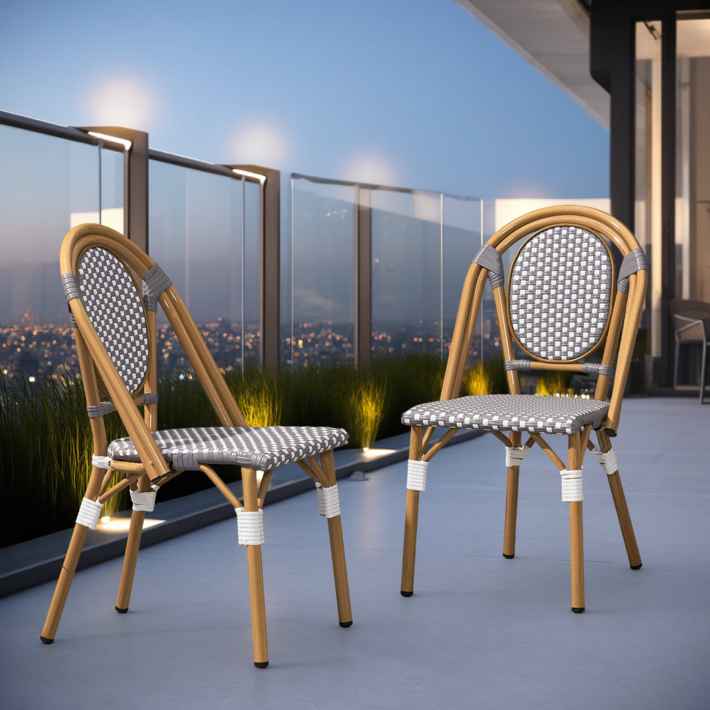 Bayou Breeze French Bistro Chairs (Set of 2) - Aluminum Frame & PE Rattan Weave - Parisian Café ...