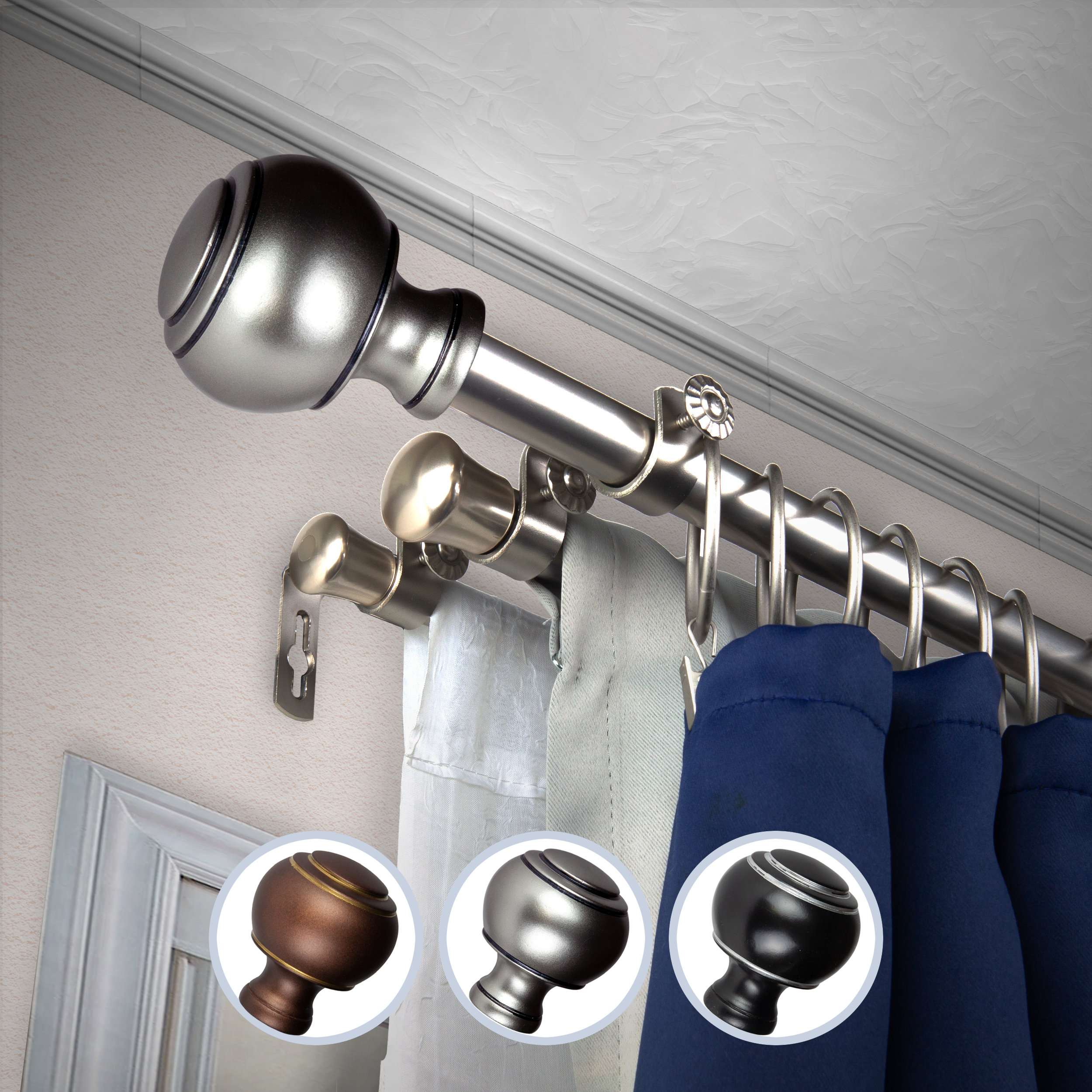 Wildon Home® Alfredrick 13/16" Triple Curtain Rod 66-120 Inch - Cocoa ...