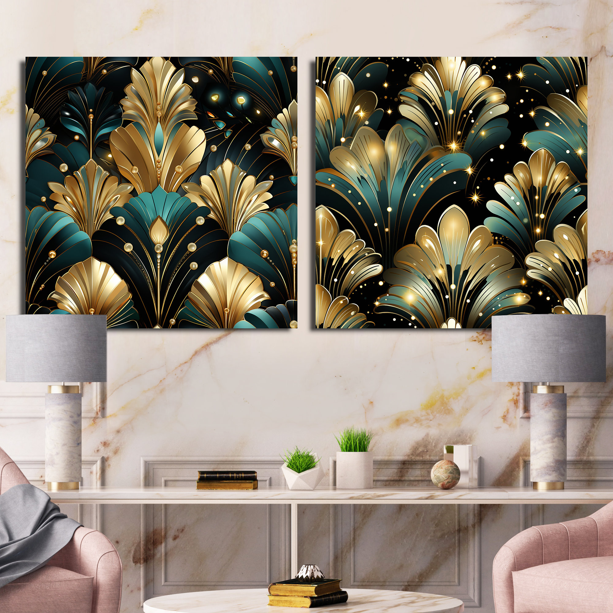 Design Art Rich Gold And Emerald Art Deco Glam Pattern - Abstract ...