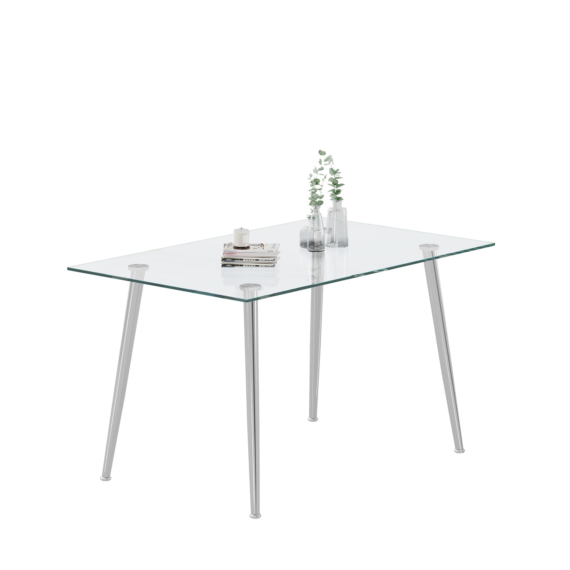 Ivy Bronx Thick Top Dining Table With Silver Stainless Steel Legs | Wayfair