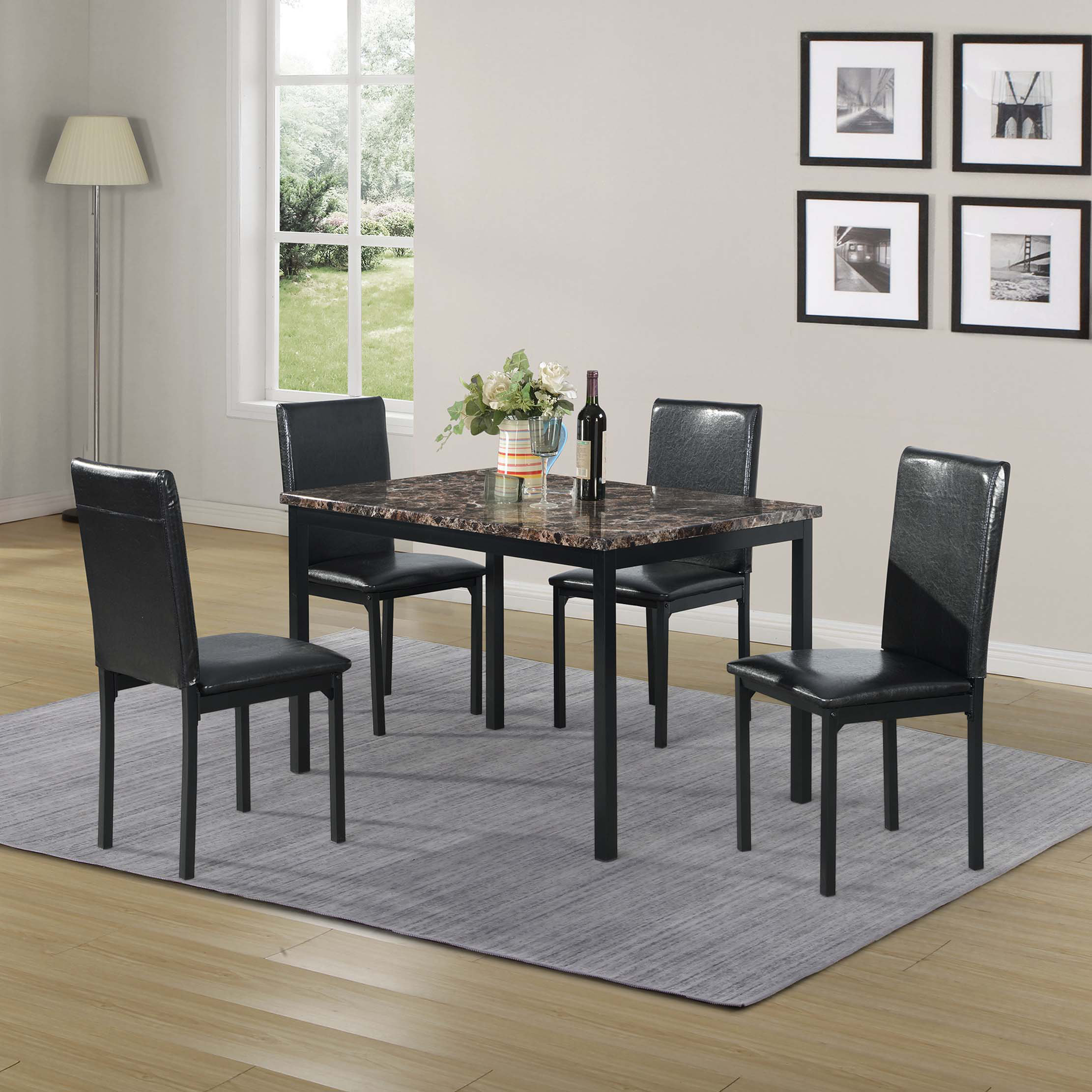 Ebern Designs Furniture 5 Piece Metal Dinette Set With Faux Marble Top ...