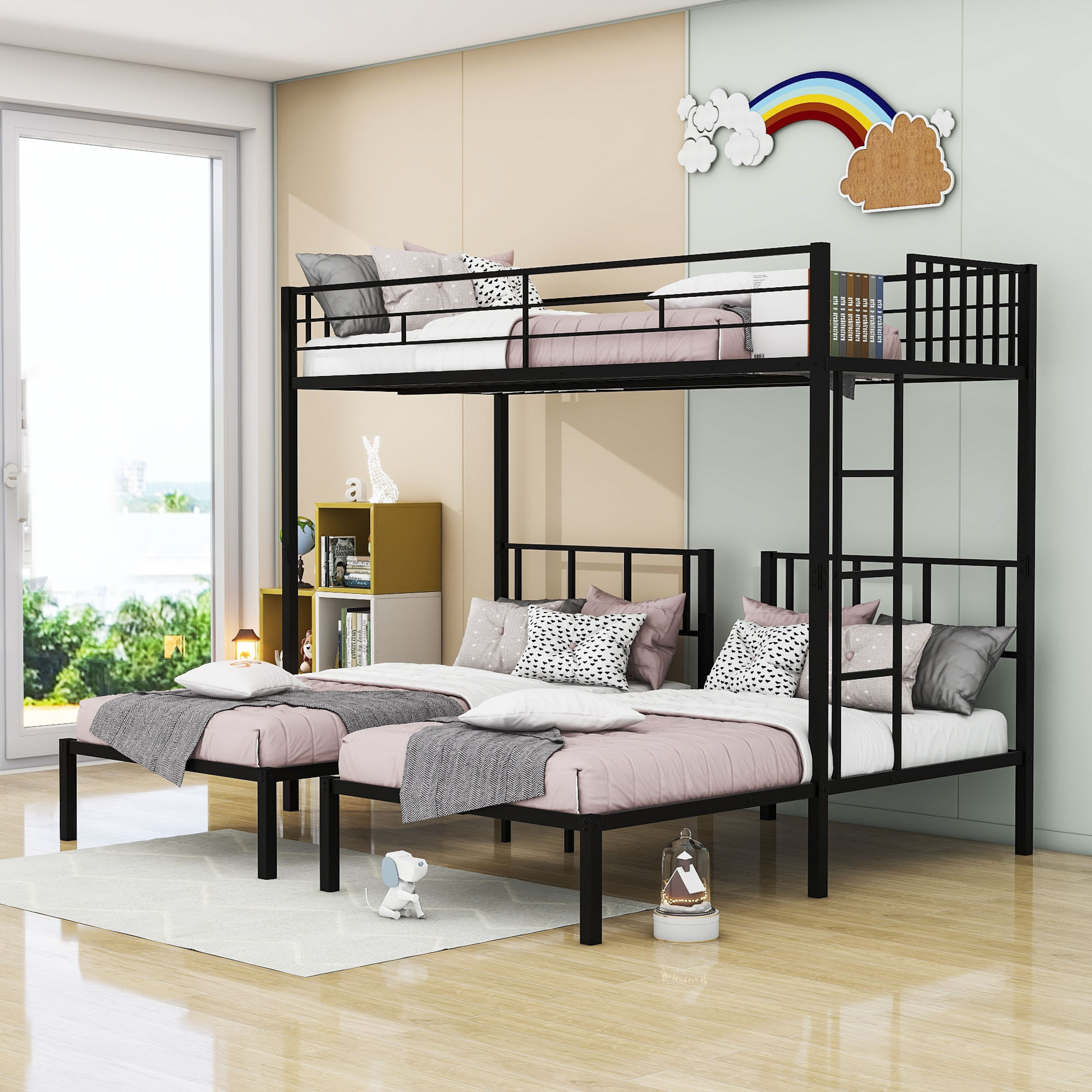 Isabelle & Max™ Courtnie Twin Over Twin & Twin Metal L-Shaped Bunk Beds ...