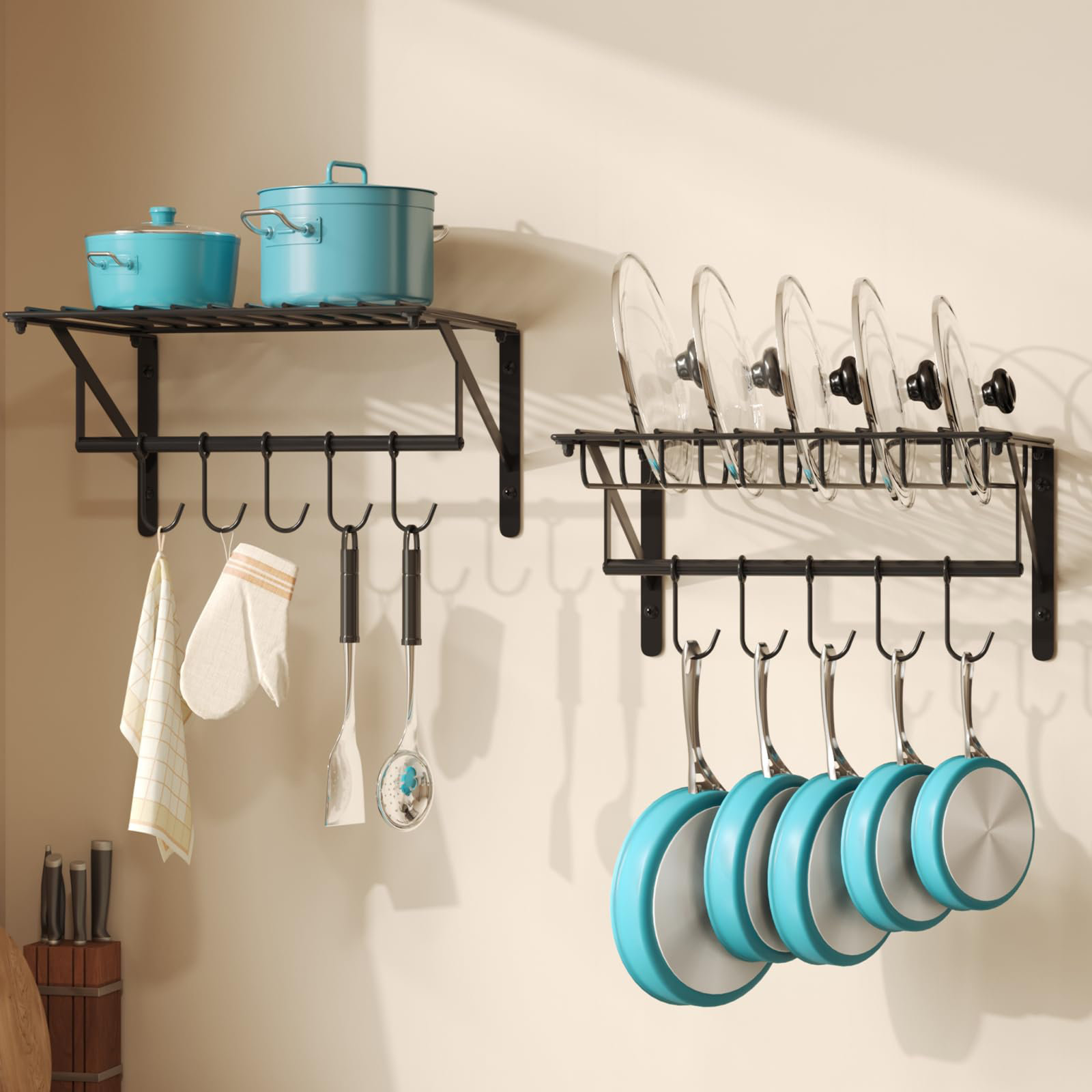 Prep & Savour 2 Packs Wall Mounted Pot Lid Rack Organizer, Hanging Pot ...