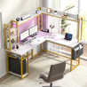 Wrought Studio™ Bianco L-Shaped Desk with Hutch & Power Outlet, Gaming ...