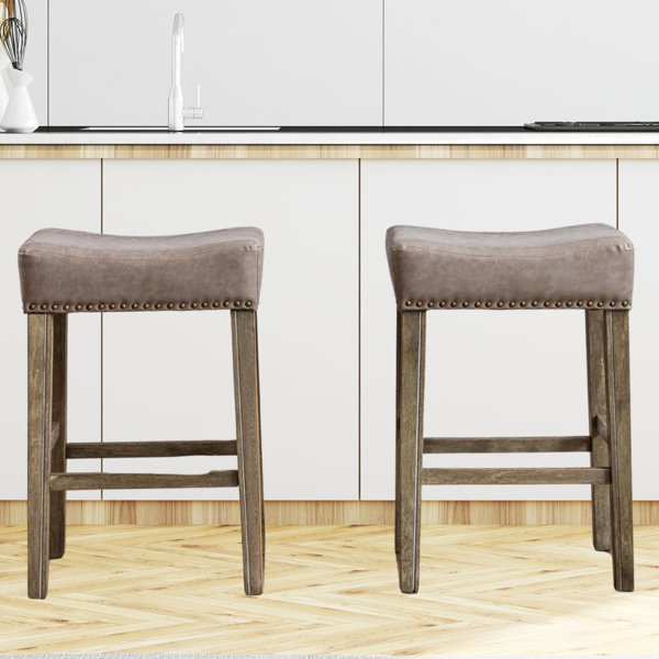 Winston Porter Tashari Upholstered 26'' Counter Stool with Solid Wood ...