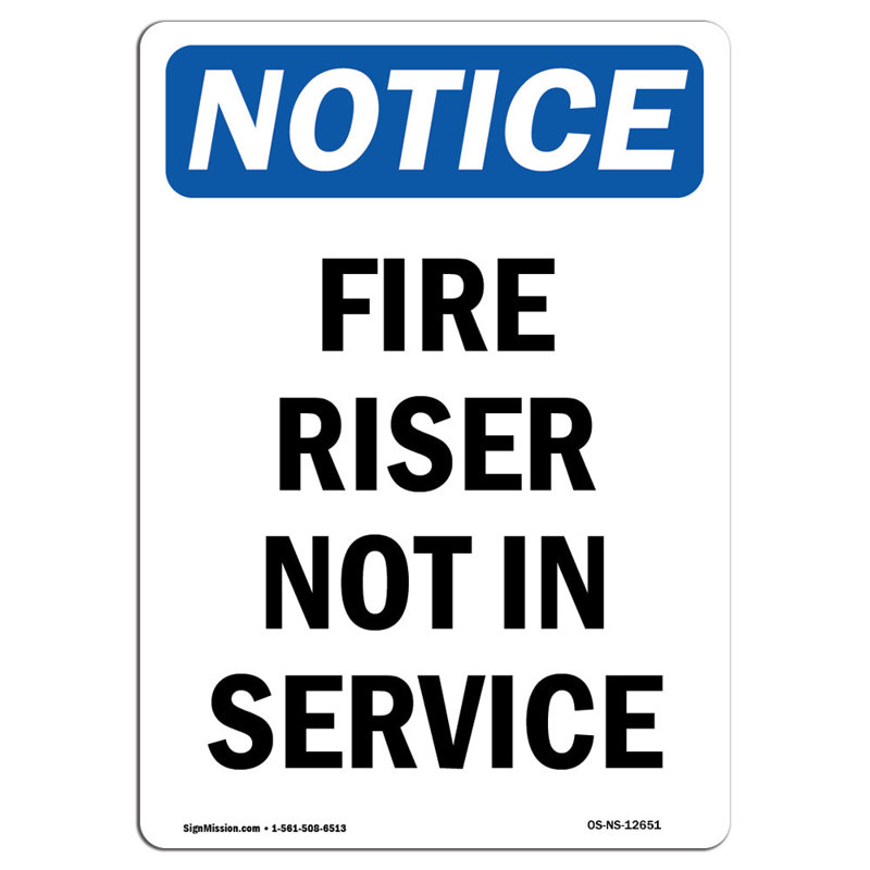 SignMission Fire Riser Not in Service Sign | Wayfair