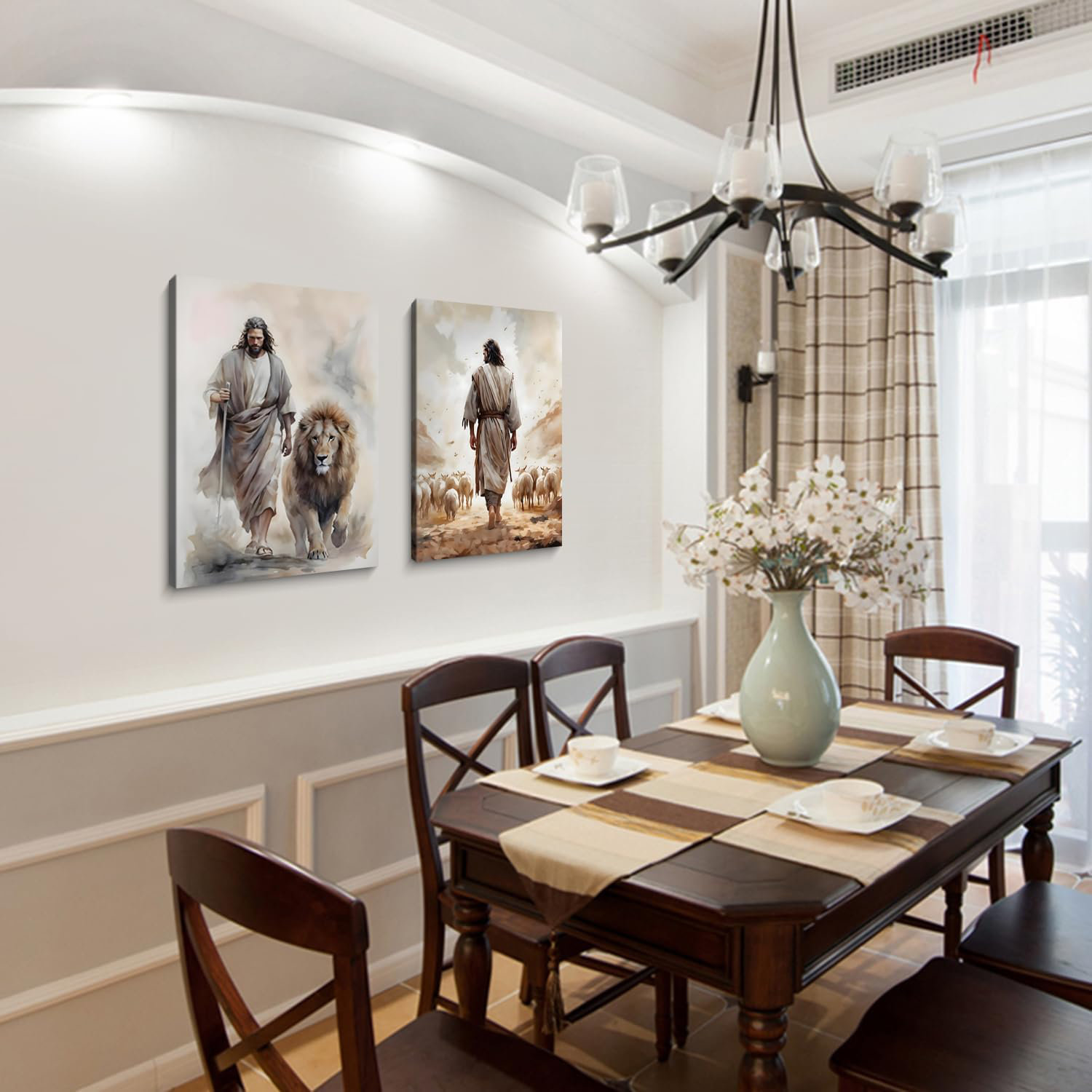 Charlton Home® Framed 2Pcs Jesus Canvas Wall Art Boho Christian Wall ...