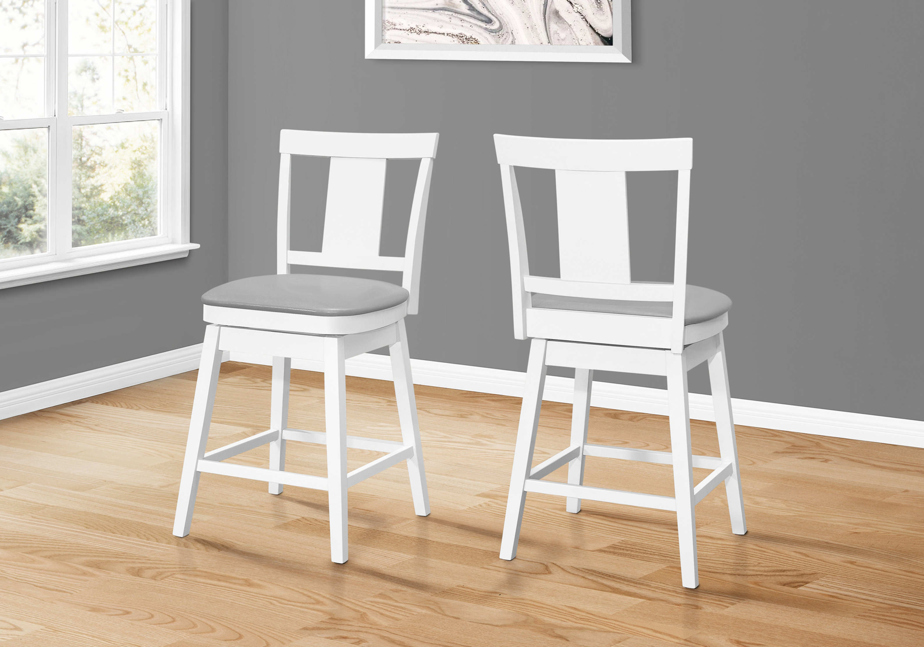 Wildon Home® Bar Stool, Set Of 2, Swivel, Bar Height, Wood, Leather ...