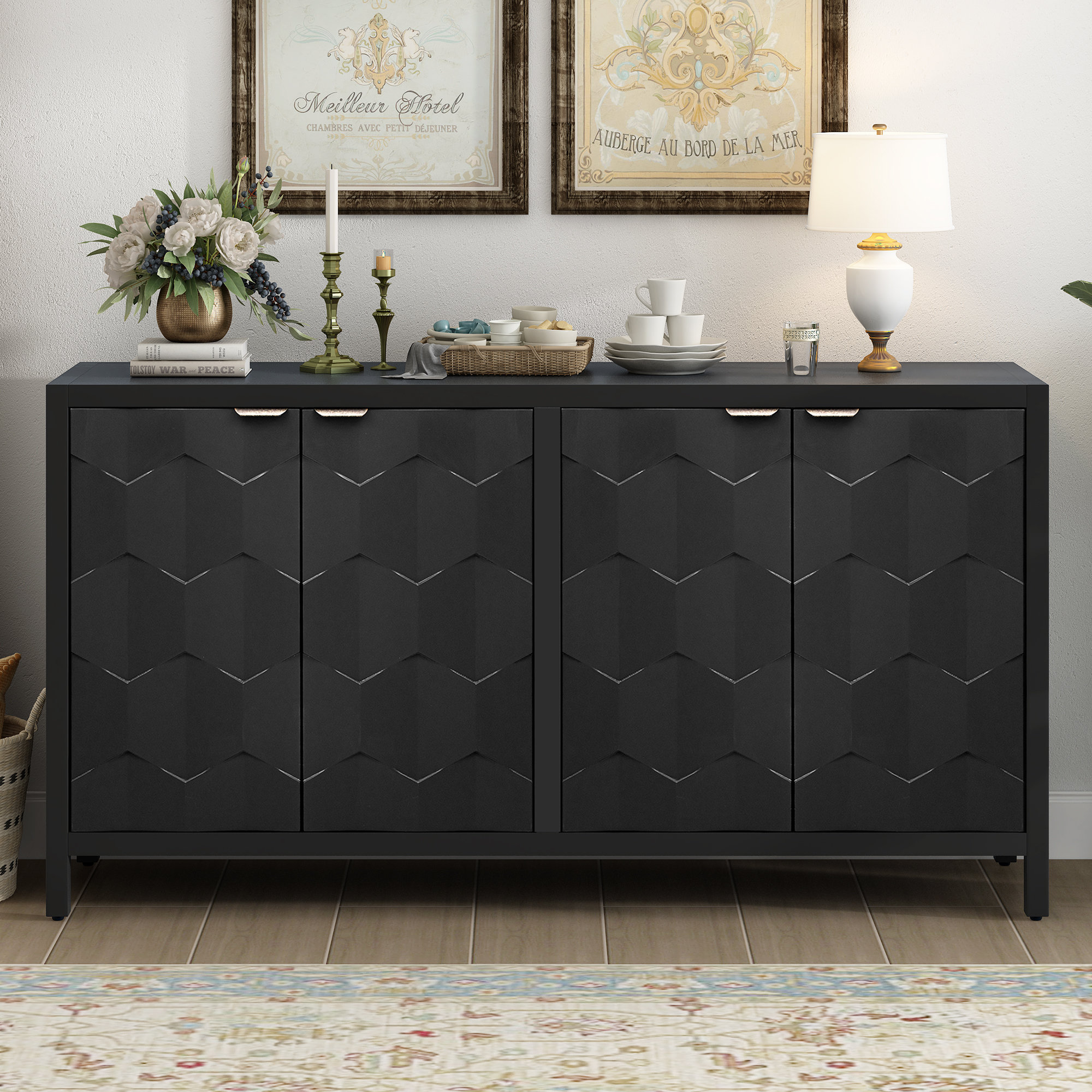 Mercer41 Luxurious Sideboard Buffet with Honeycomb Pattern Doors ...