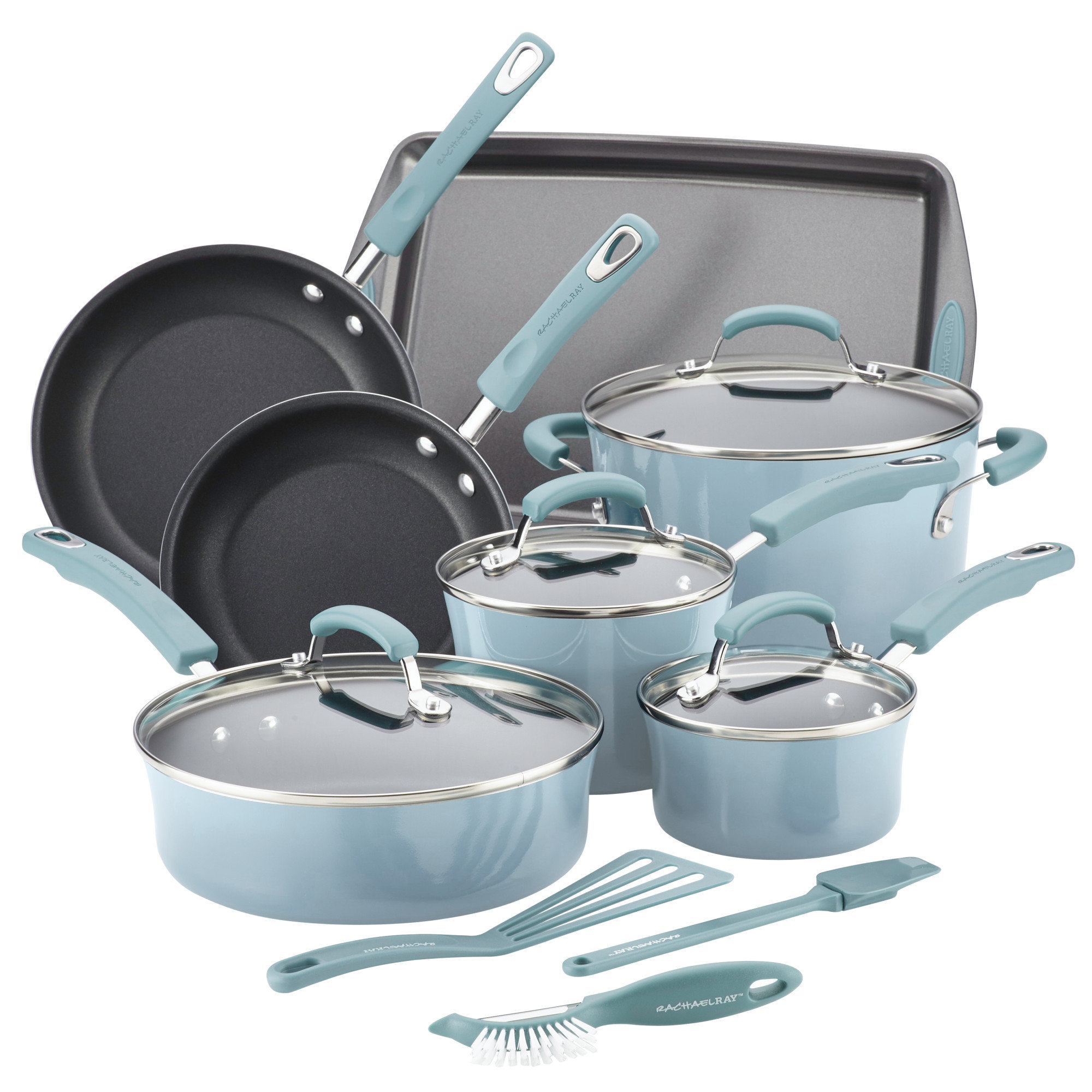 Rachael Ray Classic Brights Nonstick Cookware Pots and Pans Set with ...