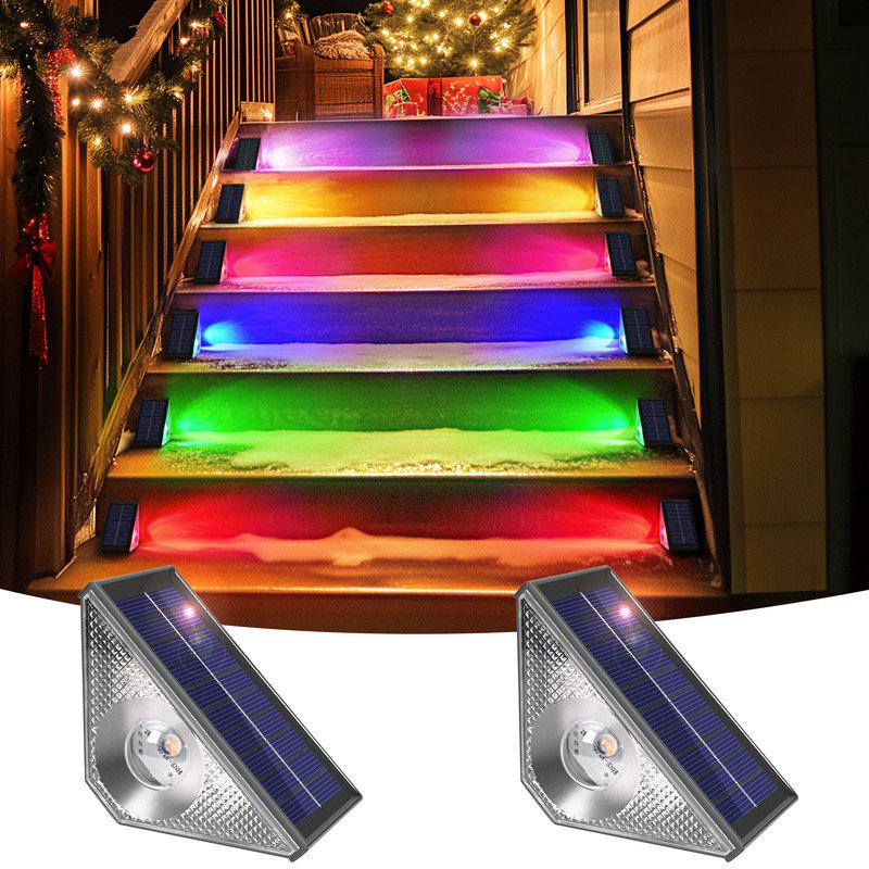 gigalumi Solar Step Lights for Outside, 2 Pack RGB & Warm Cold White ...