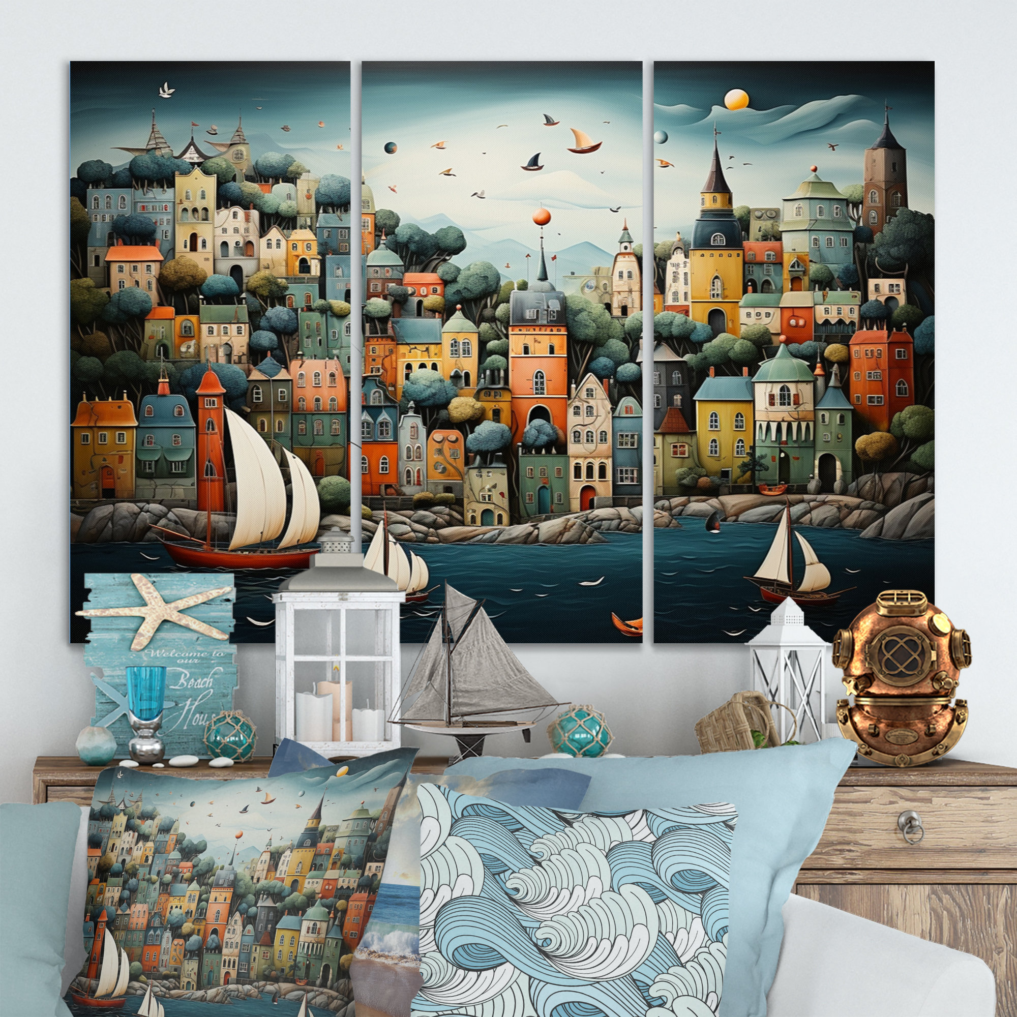 Breakwater Bay Coastal dream Harbor Hues - Port Landscape Metal Art ...