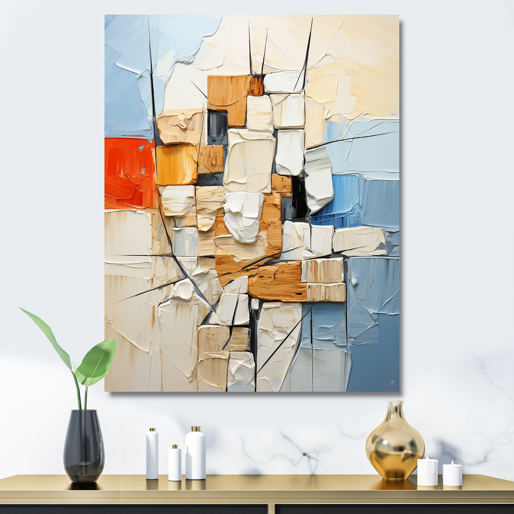 Wrought Studio™ Cubism Blue And White Fight II - Abstract Shapes Canvas ...