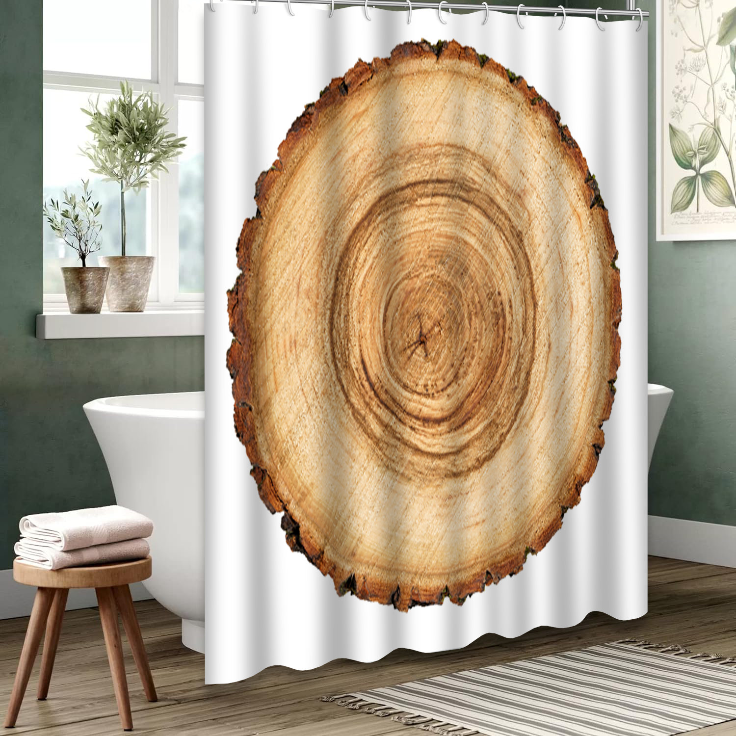 East Urban Home White Wooden Stump Shower Curtain, 72 in, 12 Hooks ...