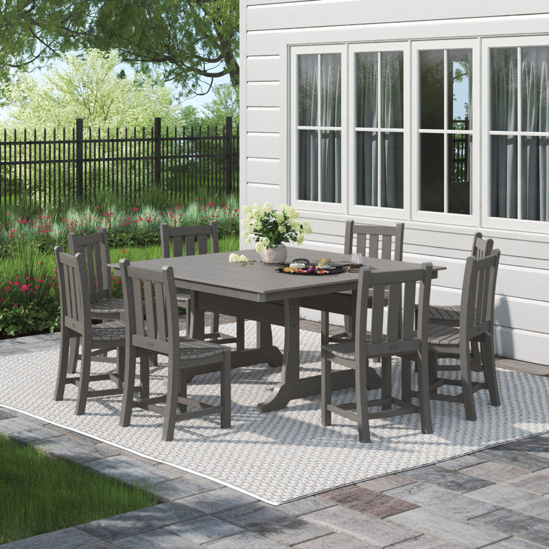 POLYWOOD® Traditional Garden 9-Piece Farmhouse Trestle Dining Set ...