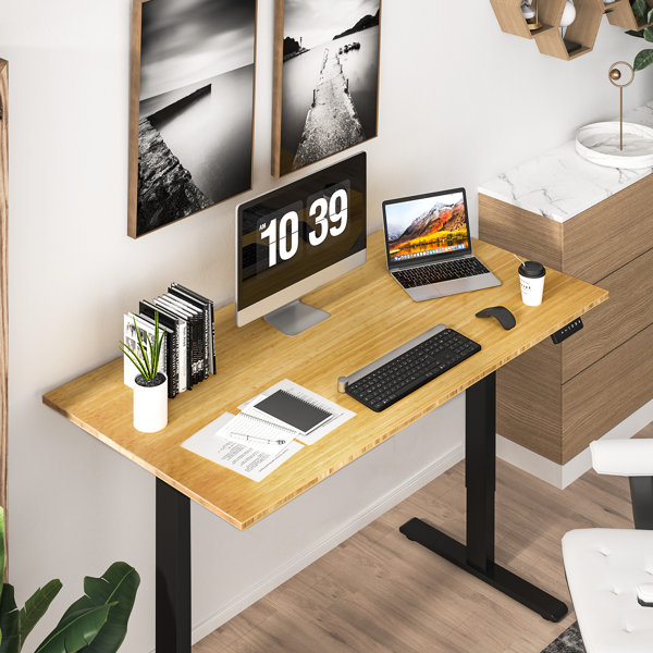 Inbox Zero Eric Height Adjustable Standing Desk, 100% Bamboo Desktop ...