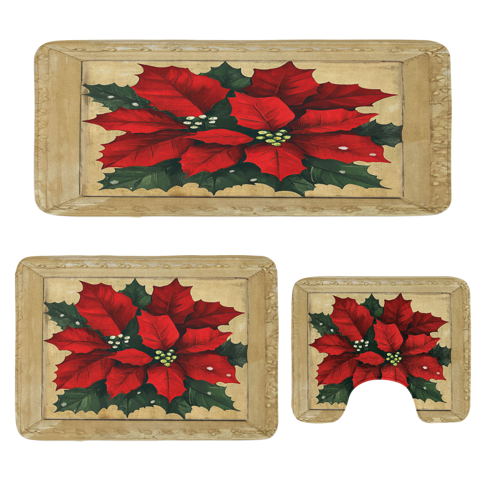 The Holiday Aisle® Christmas Bathroom Rug Set 3 Pieces U-Shape ...