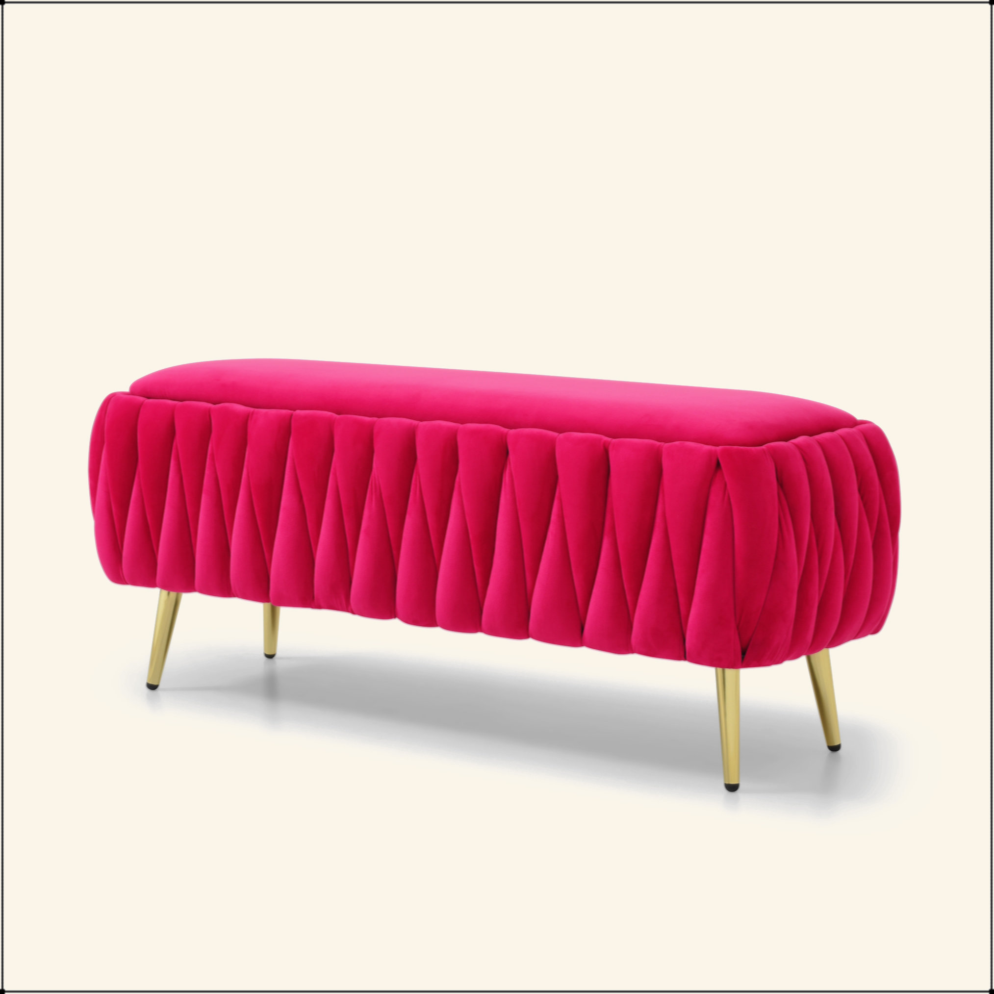 Mercer41 Oval Storage Bench With Gold Legs,Velvet Fabric Upholstered ...