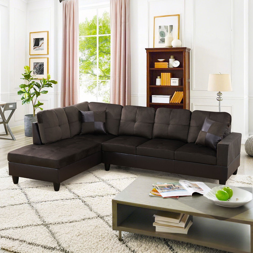 Ebern Designs Sabra 2-Piece L Shaped Sectional Sofa & Chaise - Brown ...