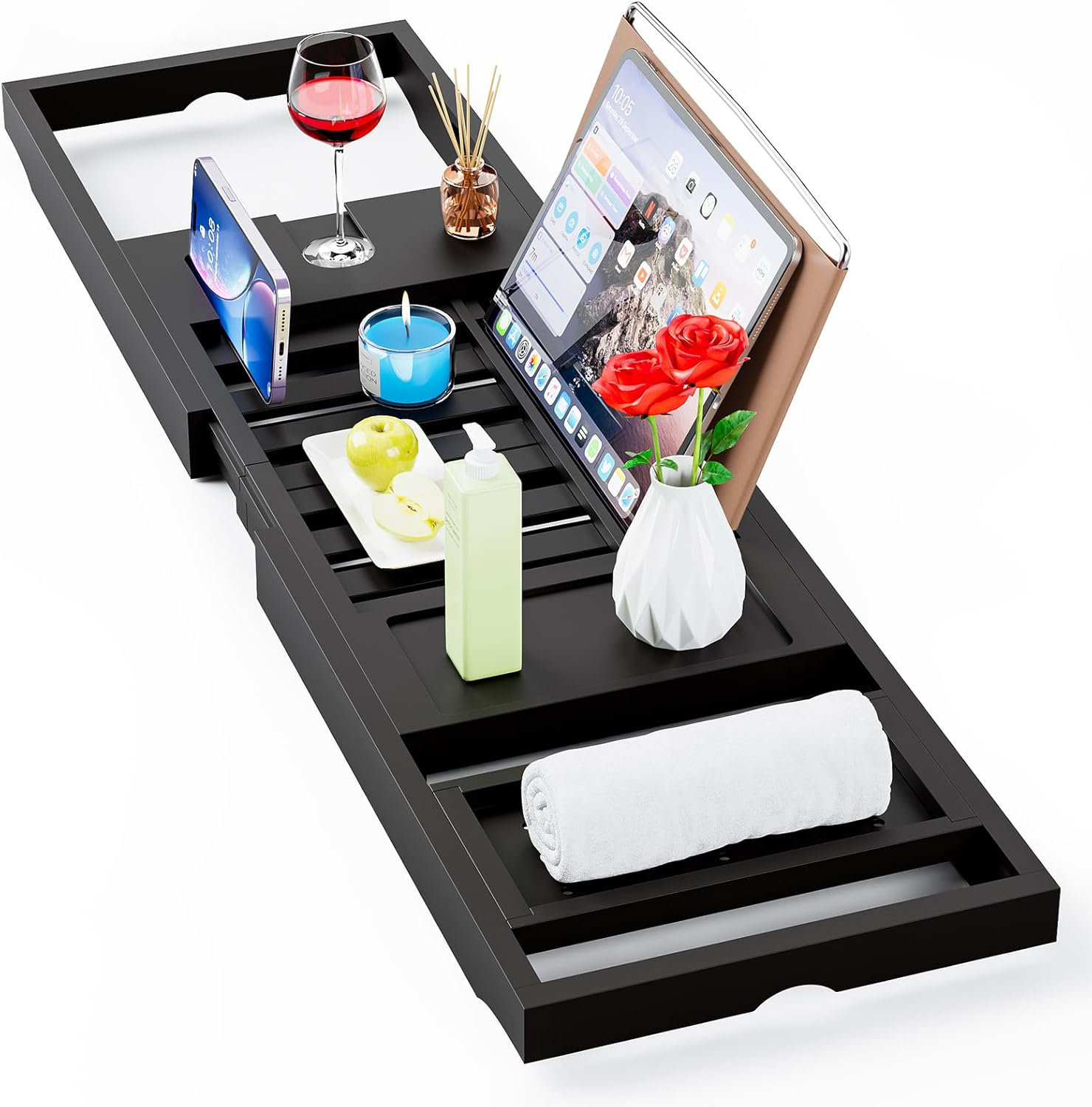 Rebrilliant Premium Bathtub Tray Caddy, Expandable Bath Tray, Unique ...