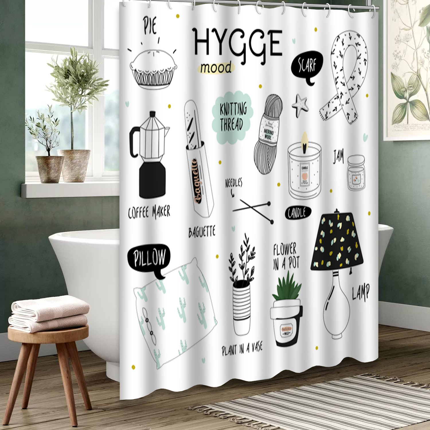 FYATHM Autumn White Waterproof Shower Curtain,Coloring and Children ...