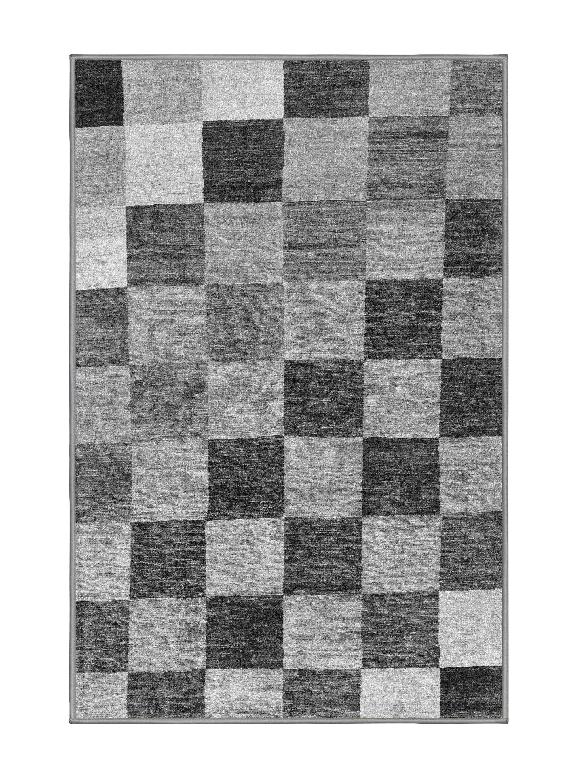 Rug Tycoon Checkered Machine Woven Chenille/Polyester Area Rug in Black ...