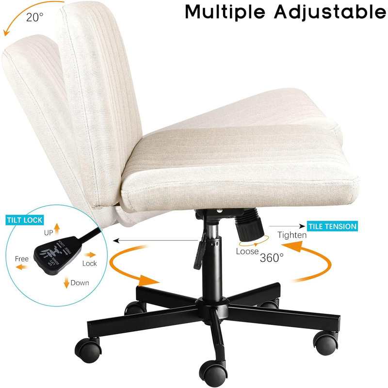 Wade Logan® Caelie Criss Cross Legged Office Chair, Armless Office Desk ...