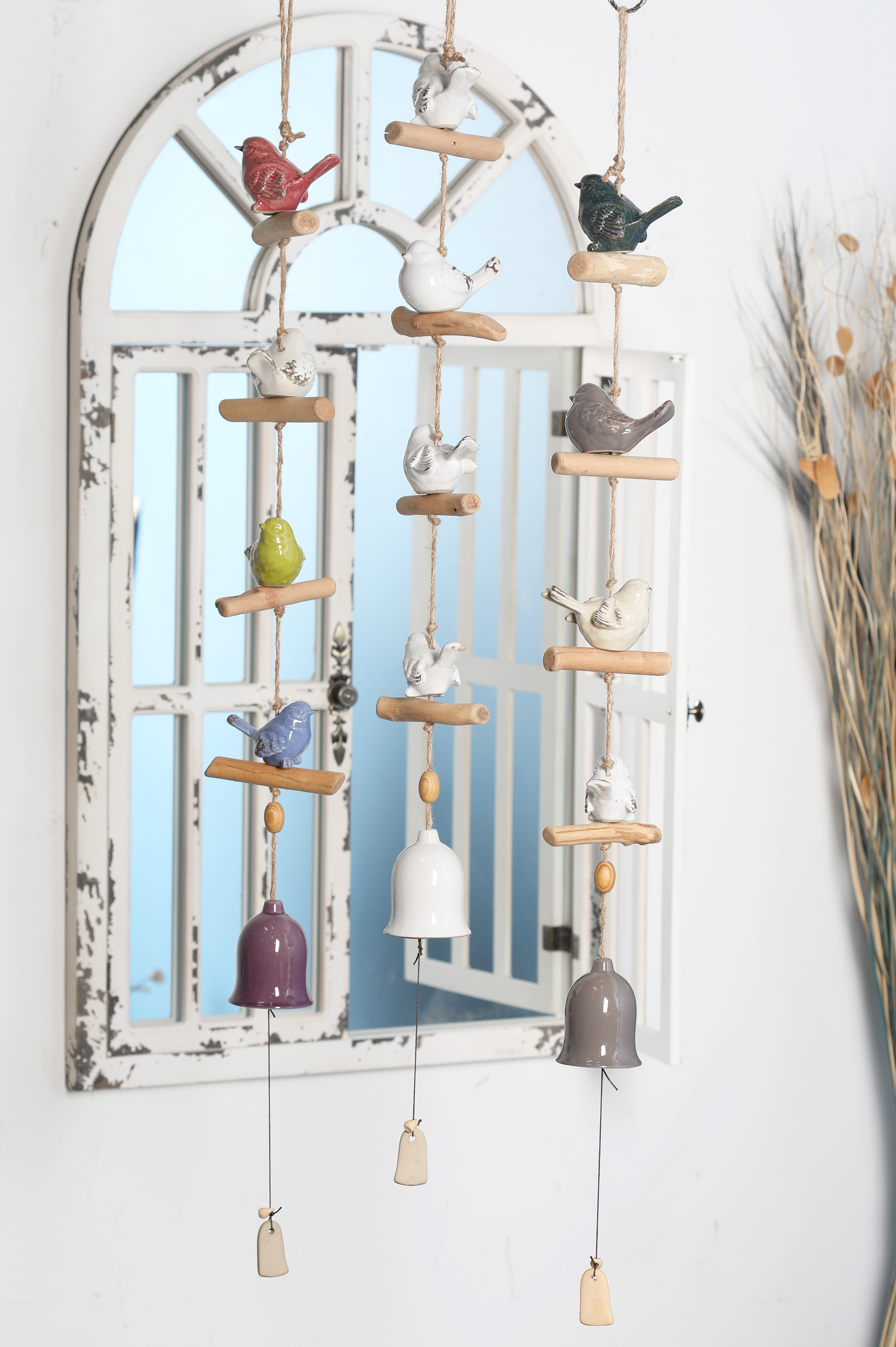 August Grove® Rackers Natural Petite Birds and Bells Wind Chime ...