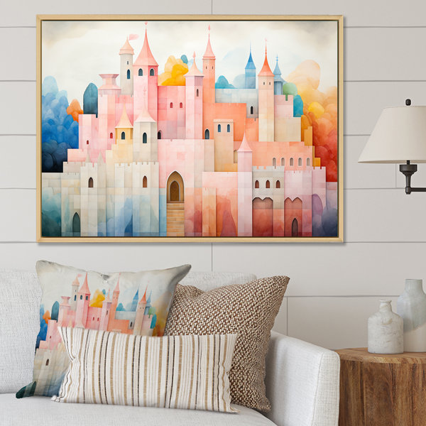 DesignArt " Bold Pink Pastel Castle " | Wayfair