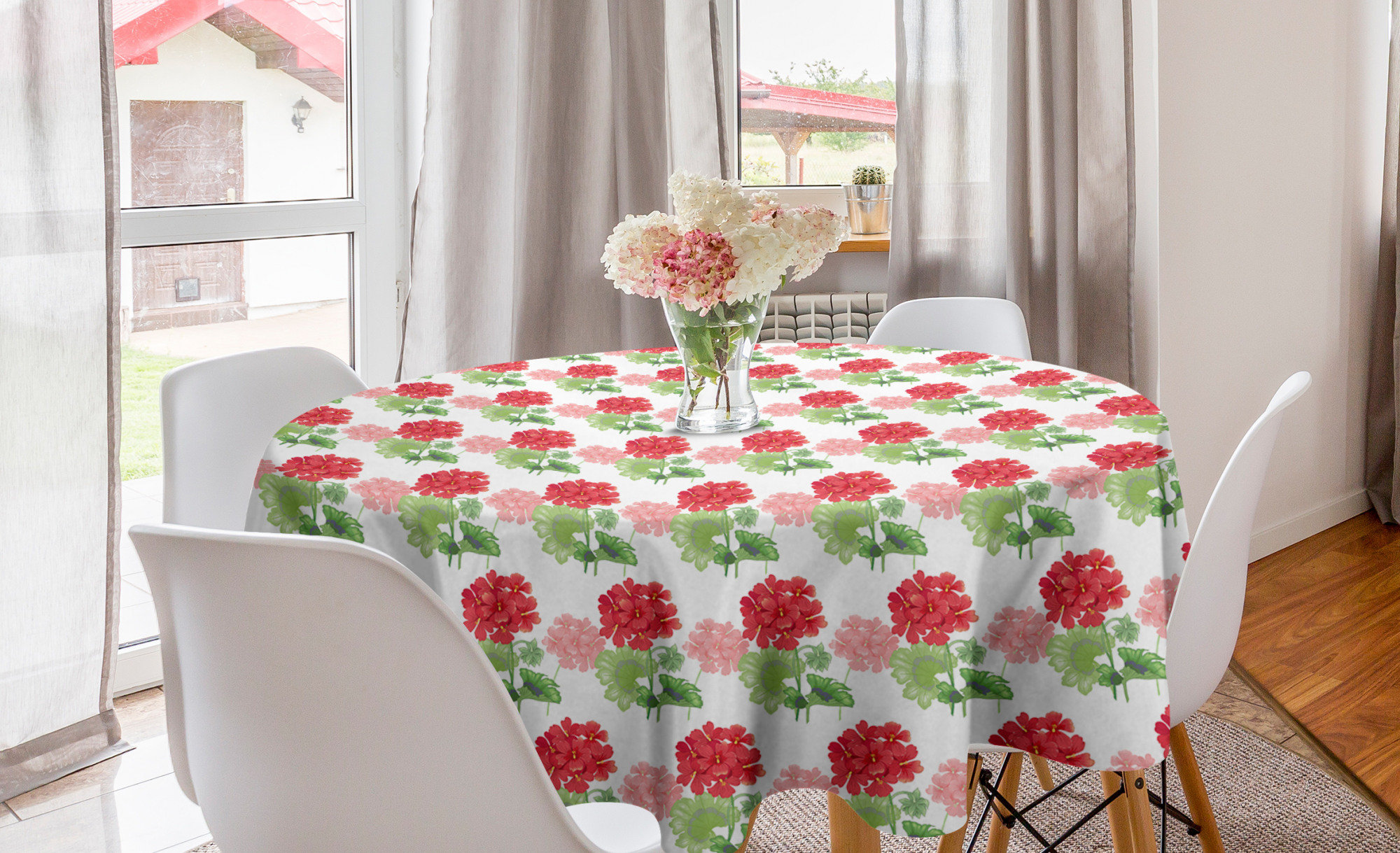 East Urban Home Geraniums Round Tablecloth, Spring Colorful Image Of ...