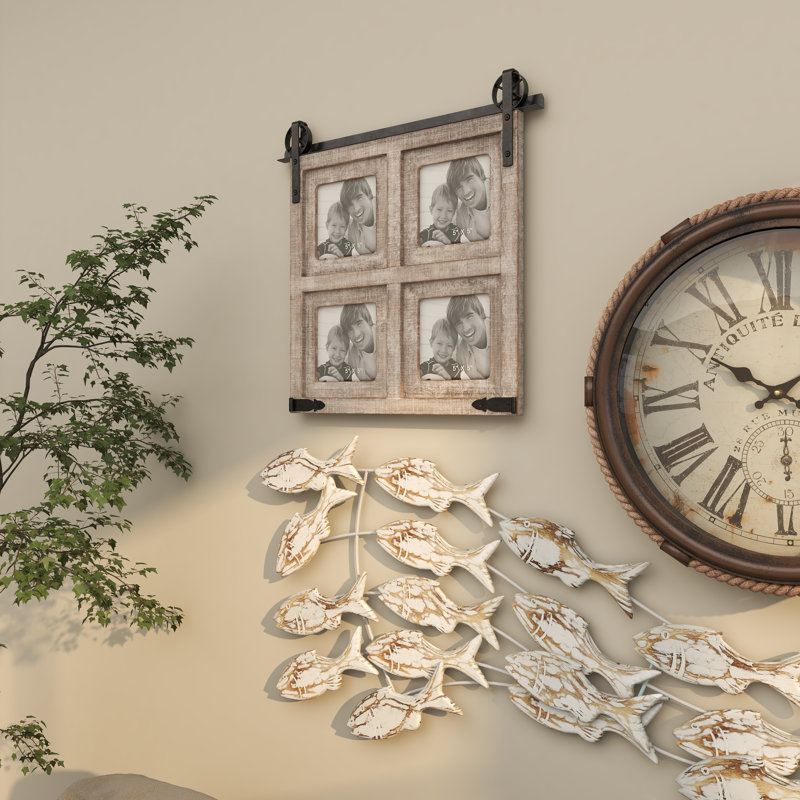 Williston Forge Wooden 4 Slot Brown Wall Photo Frame with Metal Accent ...