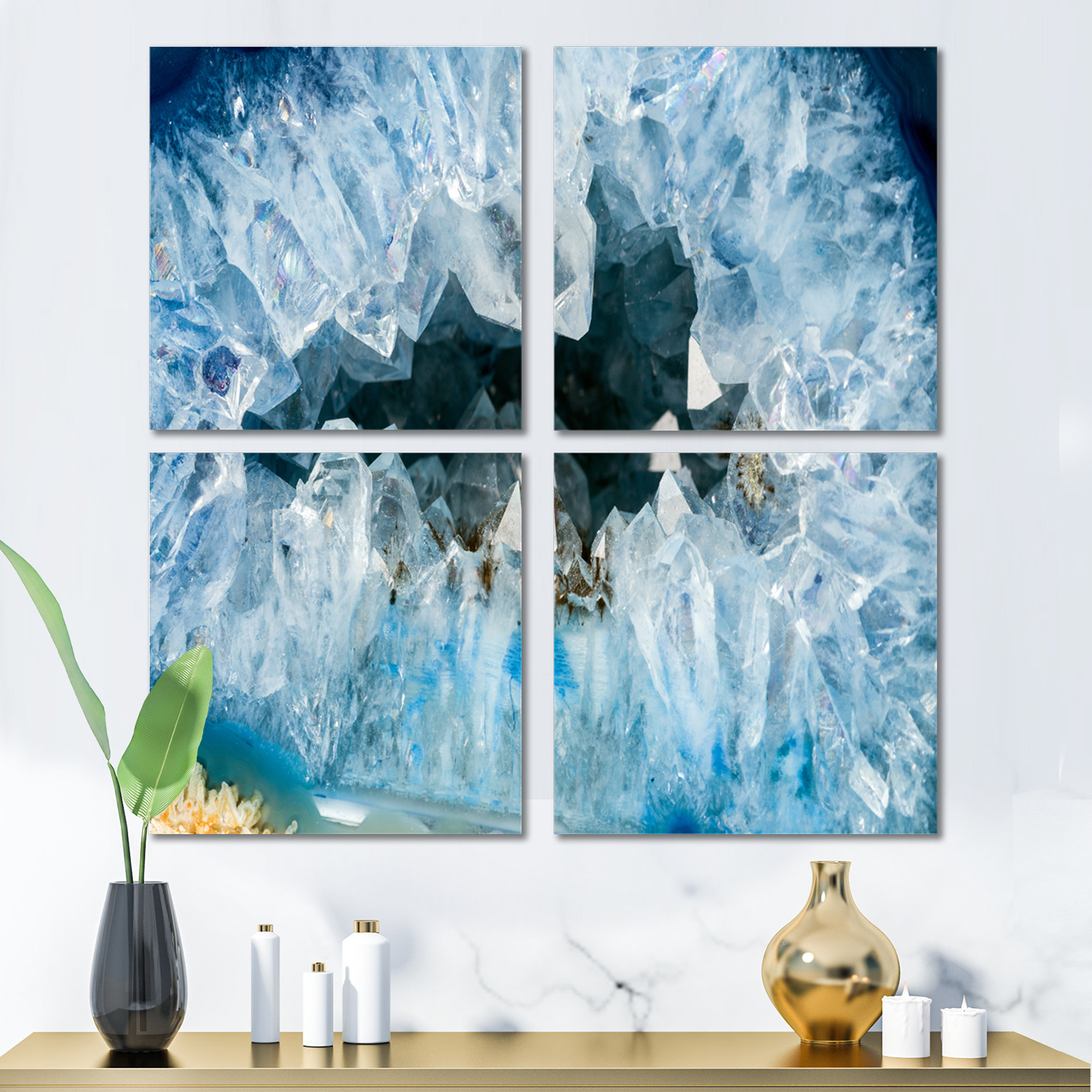 Everly Quinn " Geode Interior With Light Blue Crystals " 4 - Pieces ...