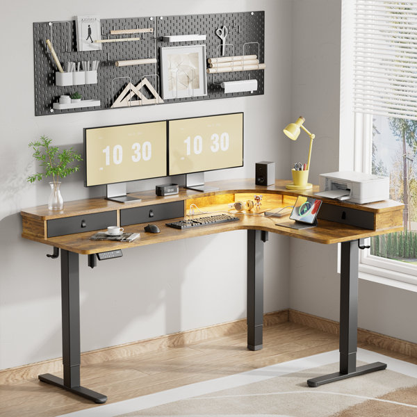 Inbox Zero Meachie 63" Adjustable L Shaped Computer Standing Desk with ...