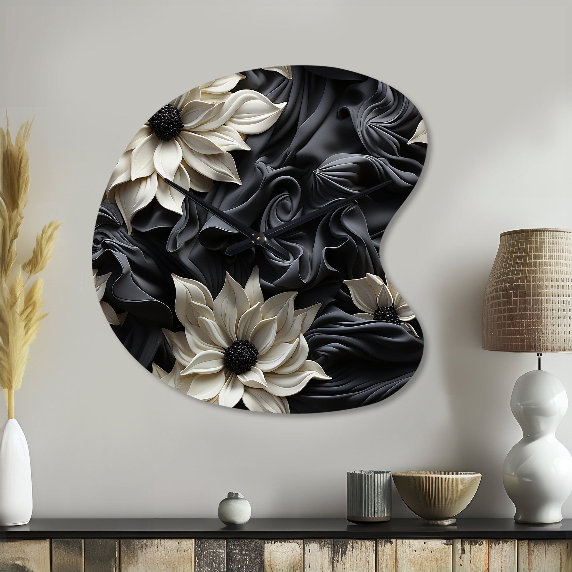 Design Art White And Grey Symphony Of Petal Gardens - Drop Shape ...