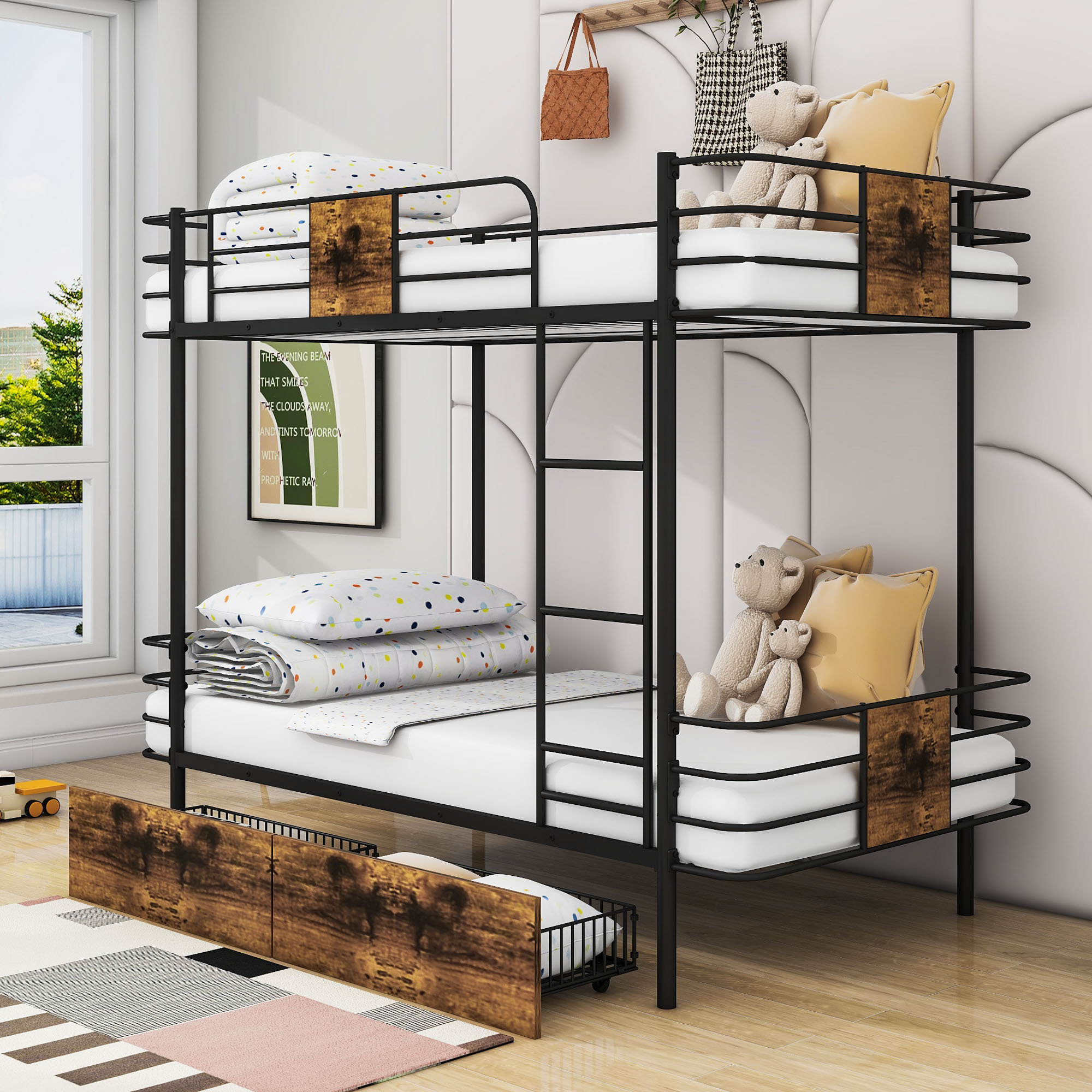 Mason & Marbles Andralyn Twin XL over Twin XL 2 Drawer Metal Bunk Bed ...