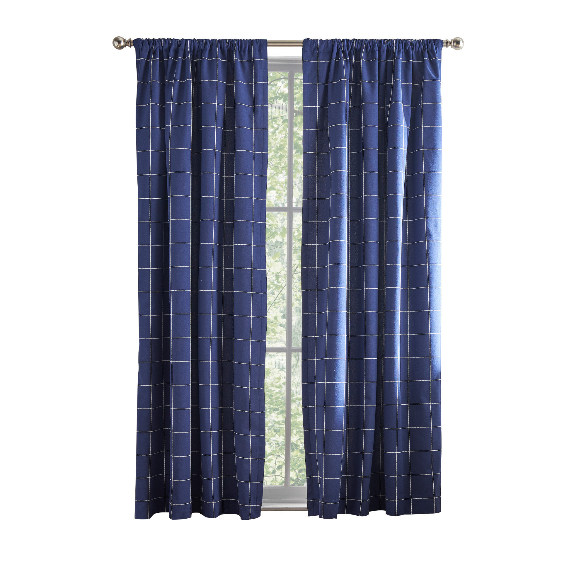 Tommy Hilfiger Big Check Poletop Blackout Lined Deep Blue Curtain Panel ...