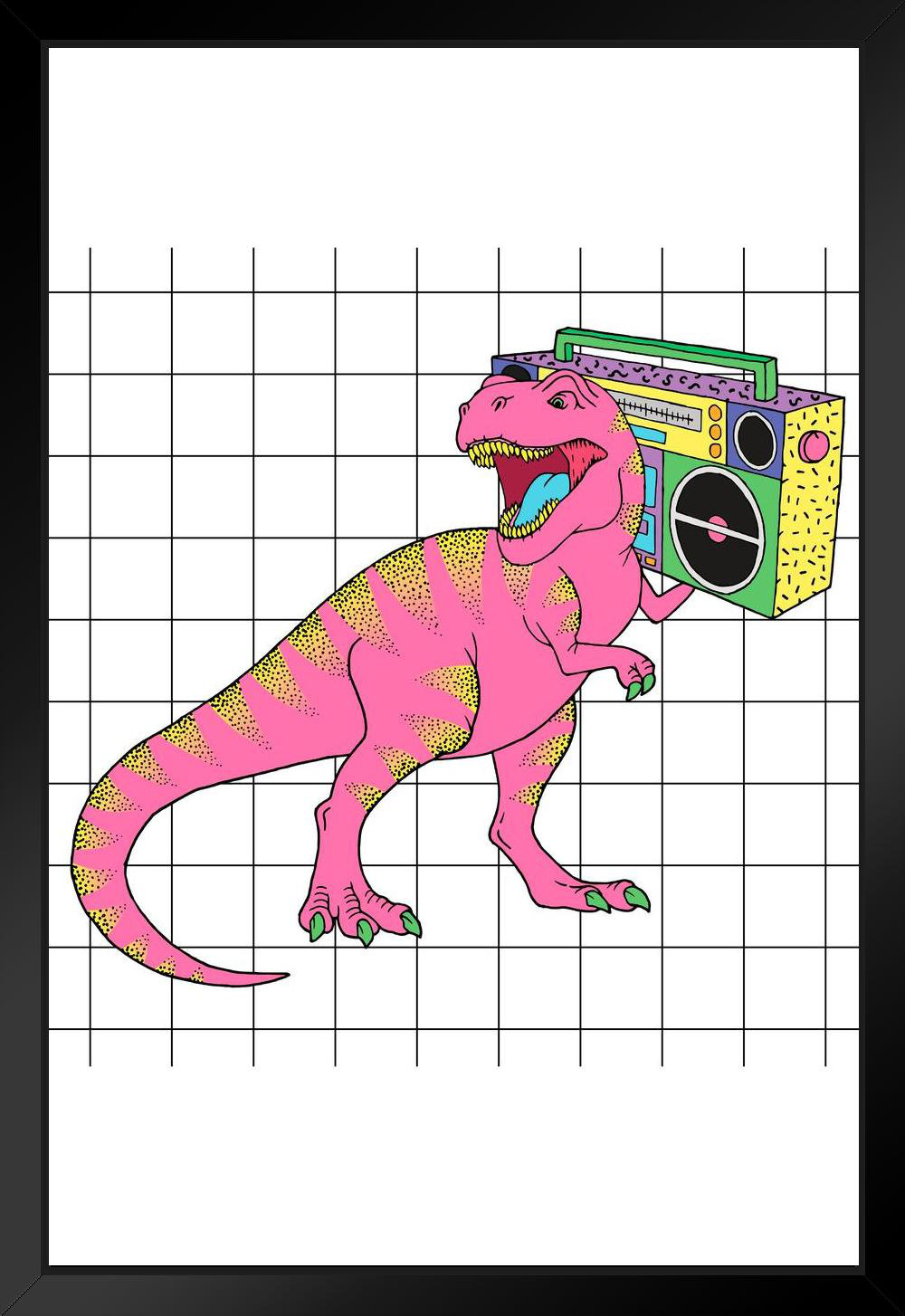 Trinx Totally Rad T Rex Boombox Retro Dinosaur Poster For Kids Room ...