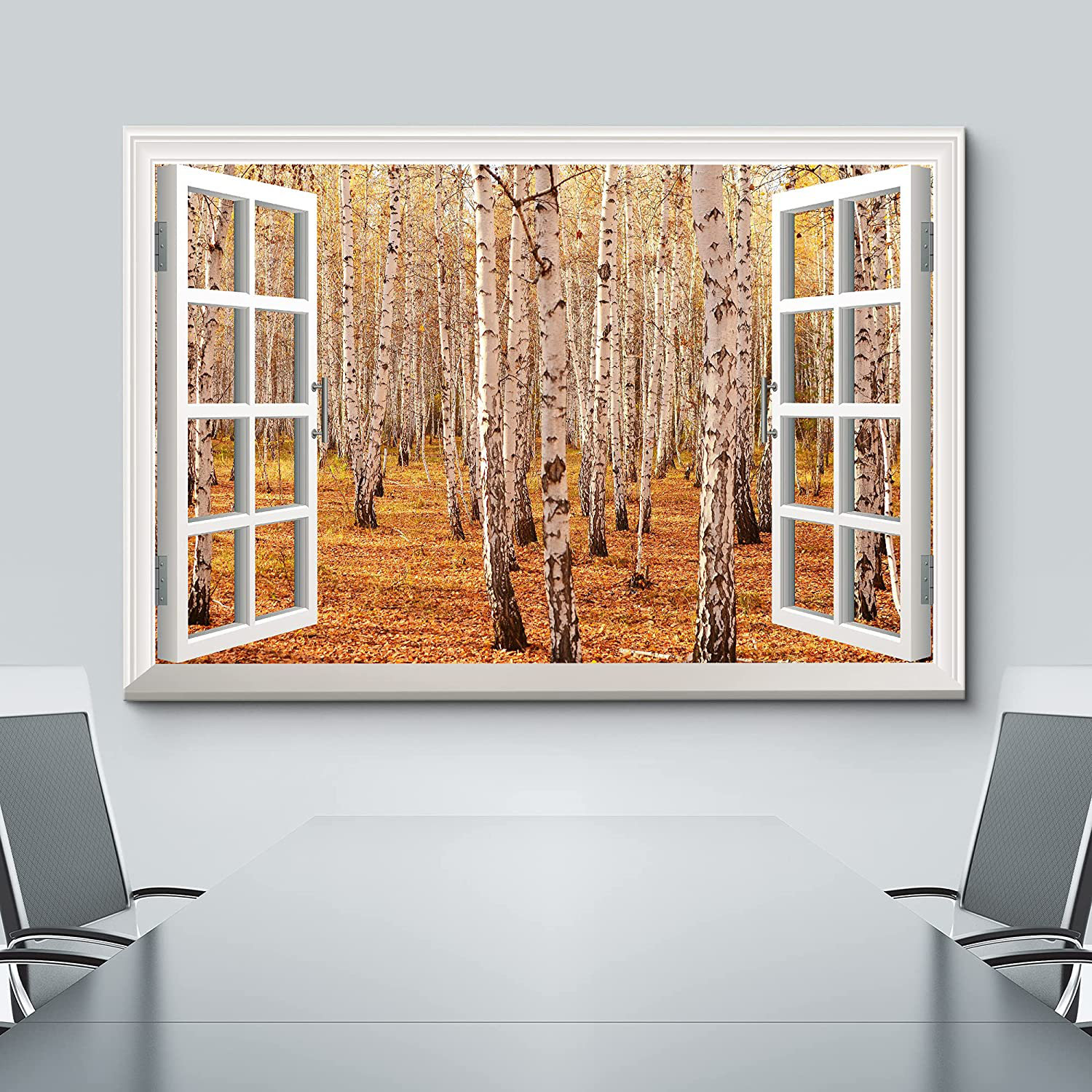 IDEA4WALL Window Scenery Autumn Birch Forest - Wrapped Canvas Graphic ...